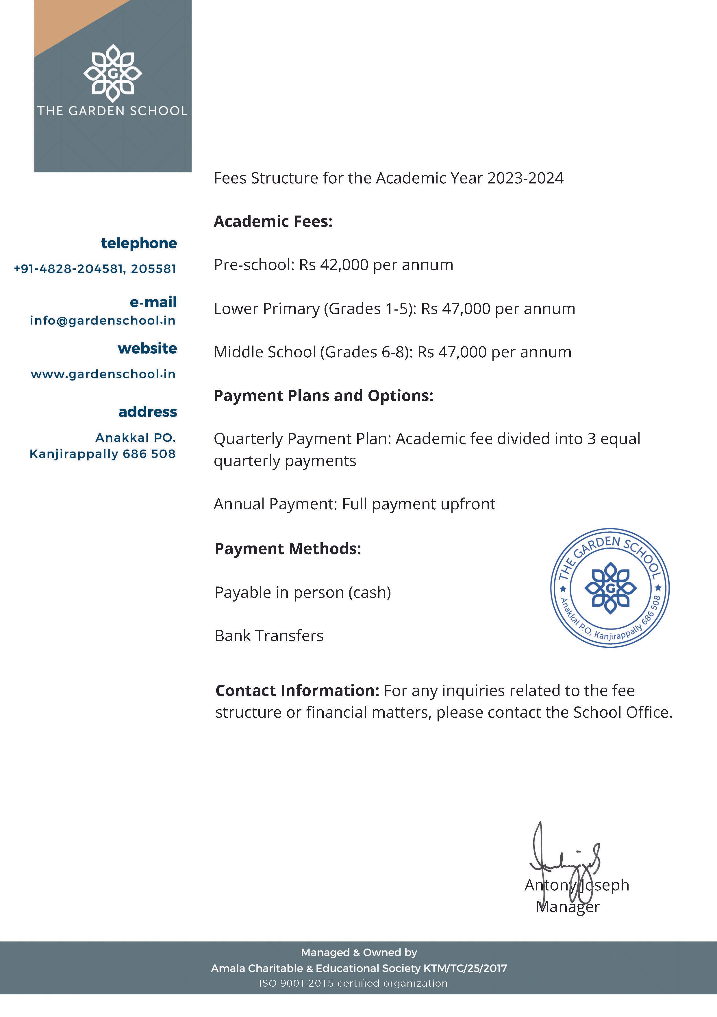 Fee Structure AY2023 — The Garden School