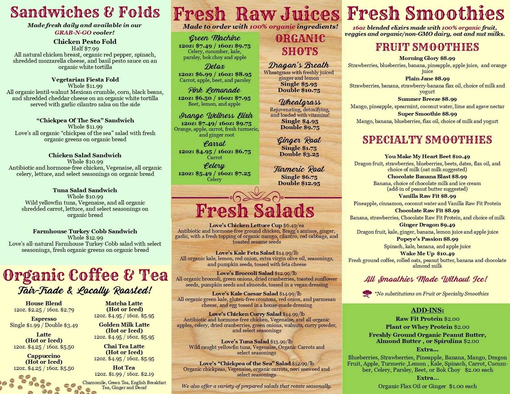 Cafe Menu — Love Whole Foods Cafe & Market