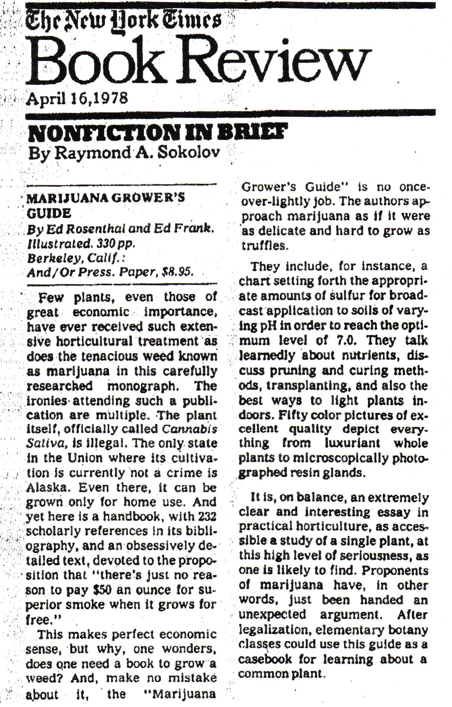New York Times Review Marijuana Growers Handbook — Ed Rosenthal