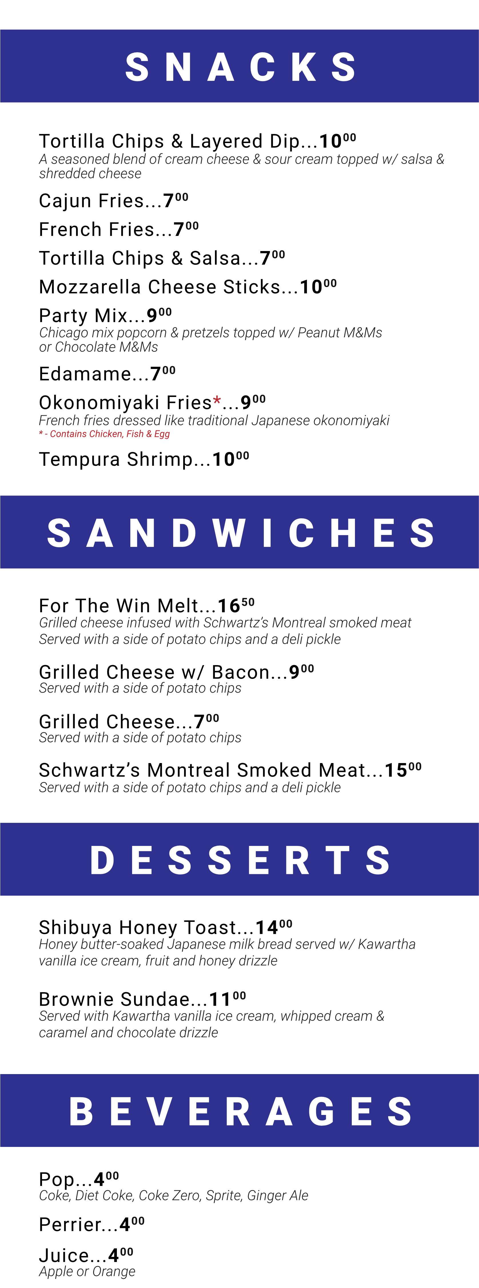 Menu — For The Win Board Game Cafe & Bar