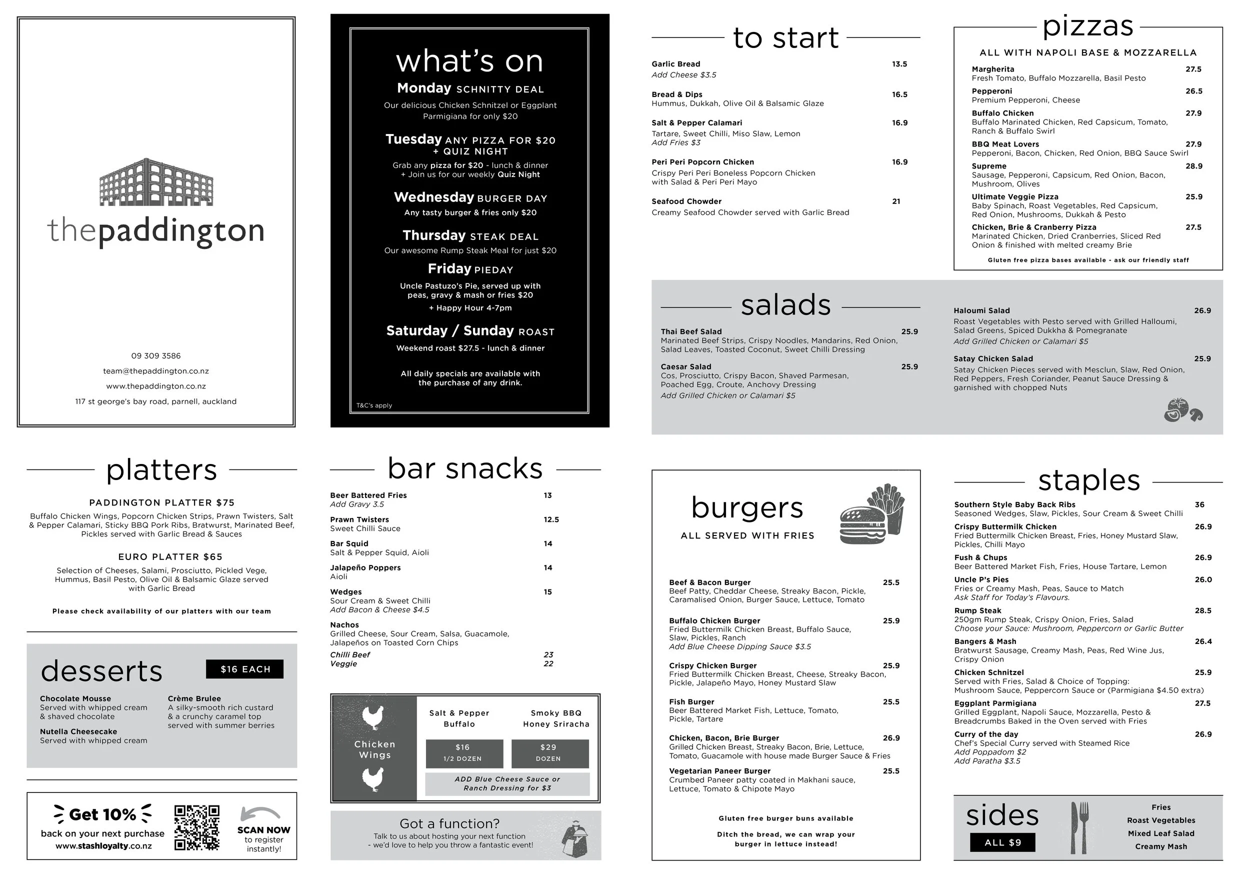 Menu — The Paddington