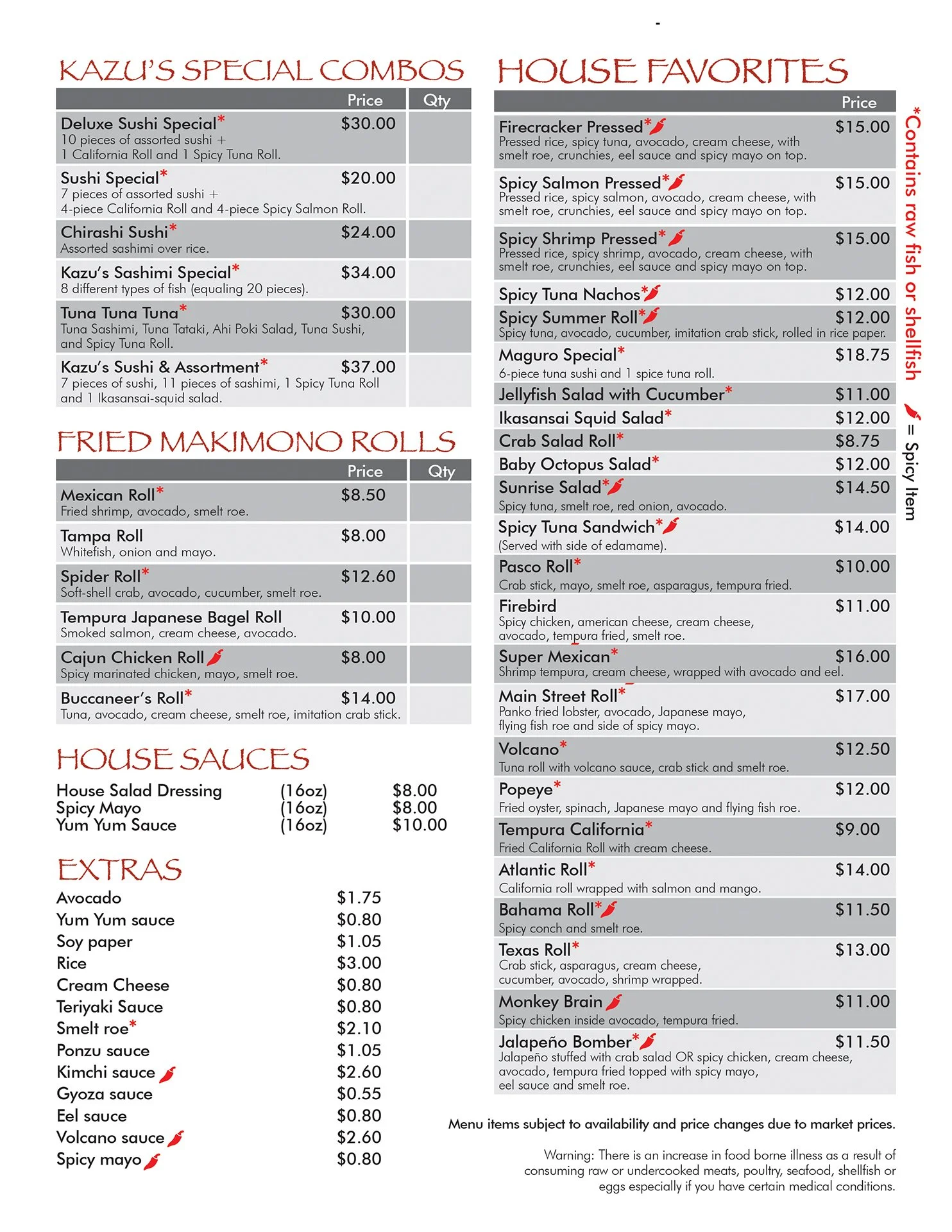 Menu — Kazu's Sushi