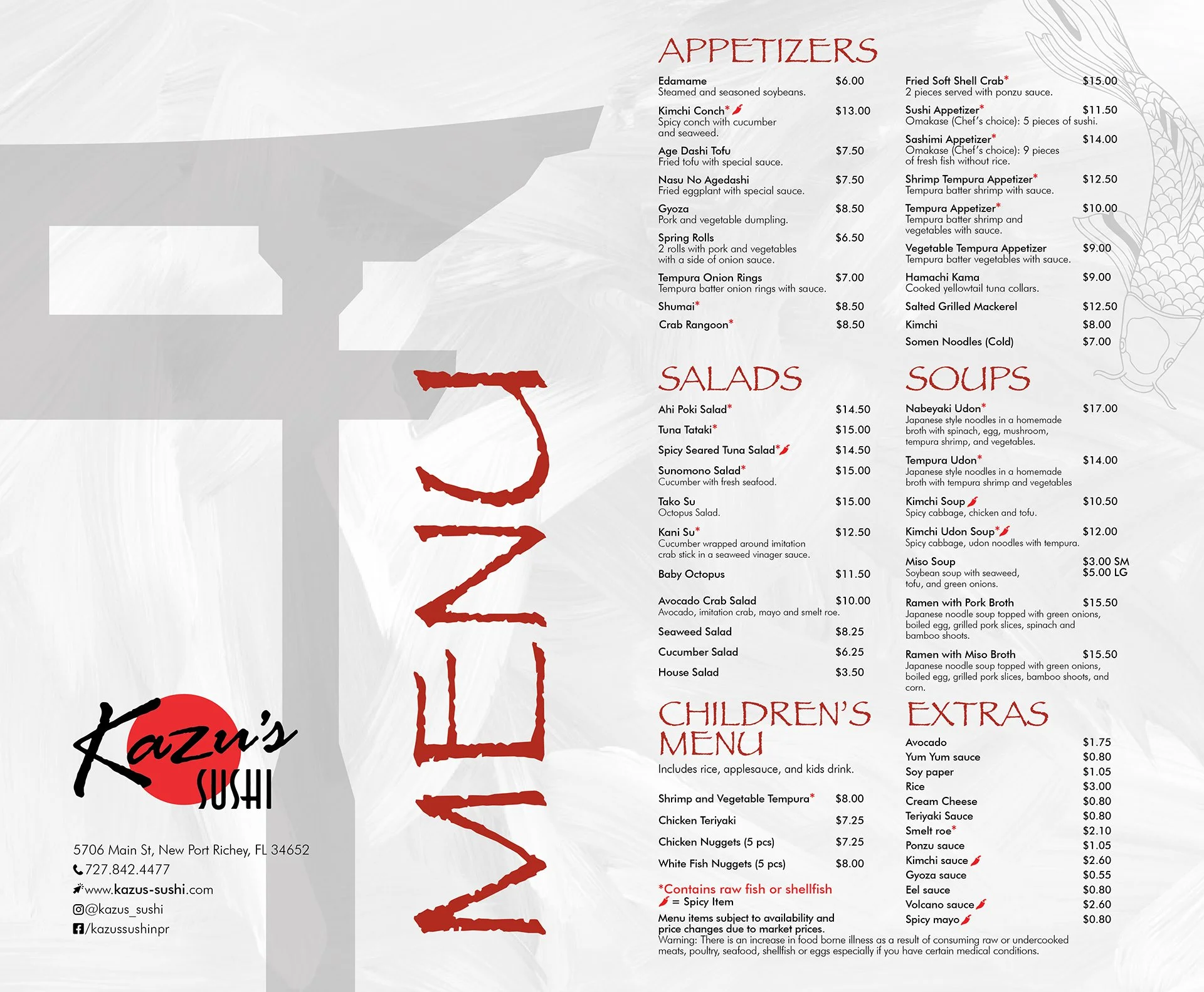 Menu — Kazu's Sushi