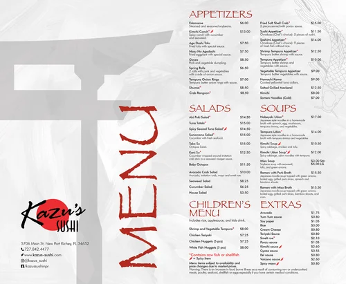 Menu — Kazu's Sushi