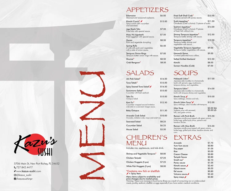 Menu — Kazu's Sushi