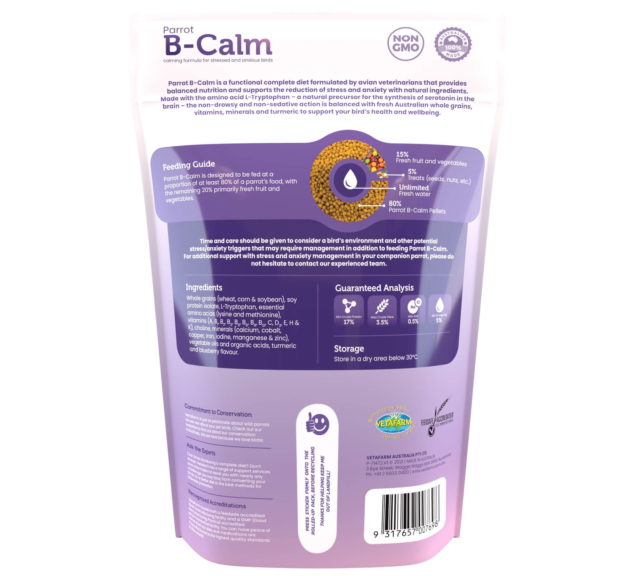 Vetafarm B-Calm Pellets — Queenslander Aviaries