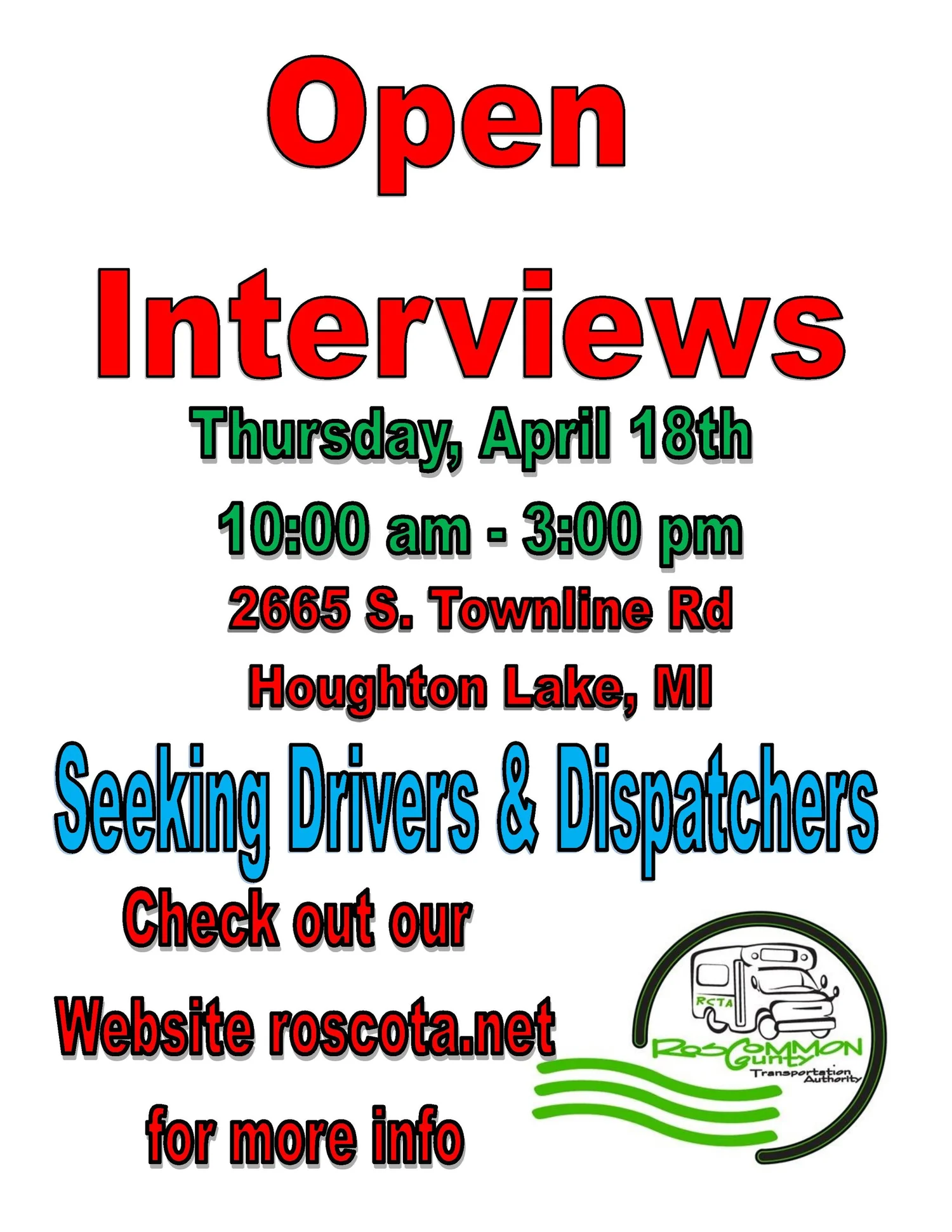 Open Interviews April 18th 10am-3pm — Roscommon County Transportation ...