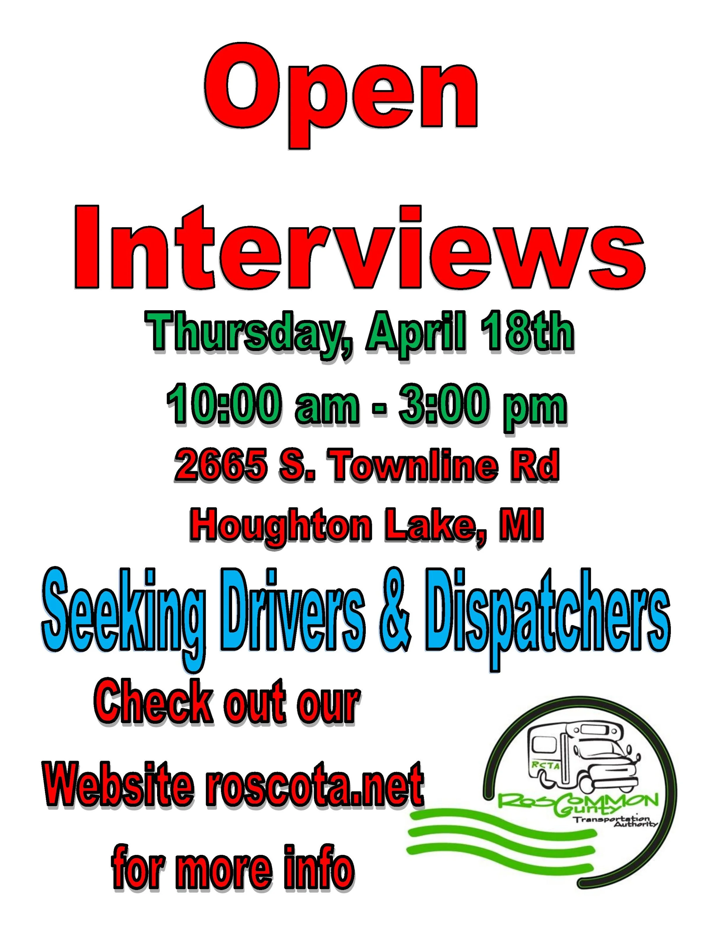 Open Interviews April 18th 10am-3pm — Roscommon County Transportation ...