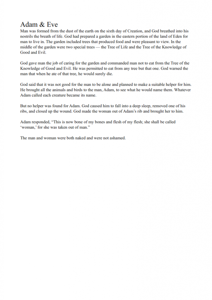 Lesson 1: God, the Garden of Eden, and Adam & Eve — Children's Ministry