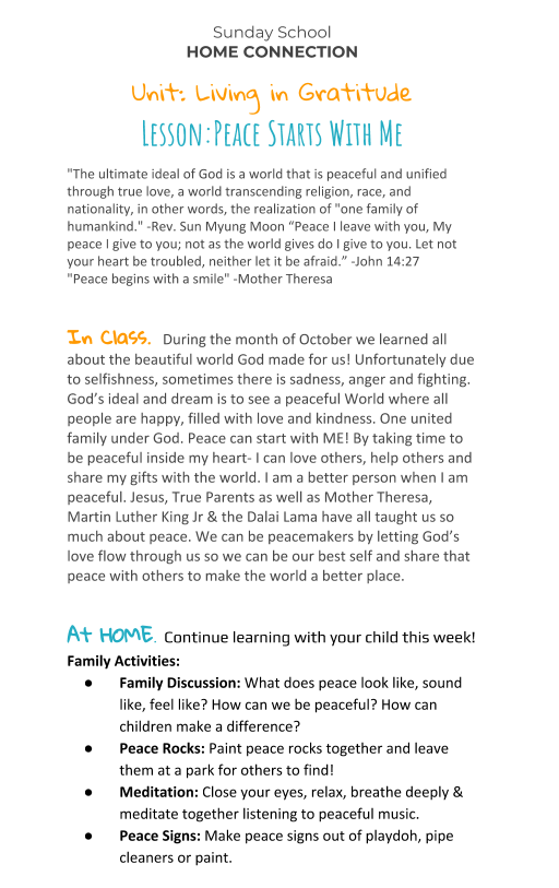 Peace Starts With Me! — Children's Ministry