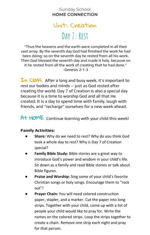 Day 7- Rest — Children's Ministry