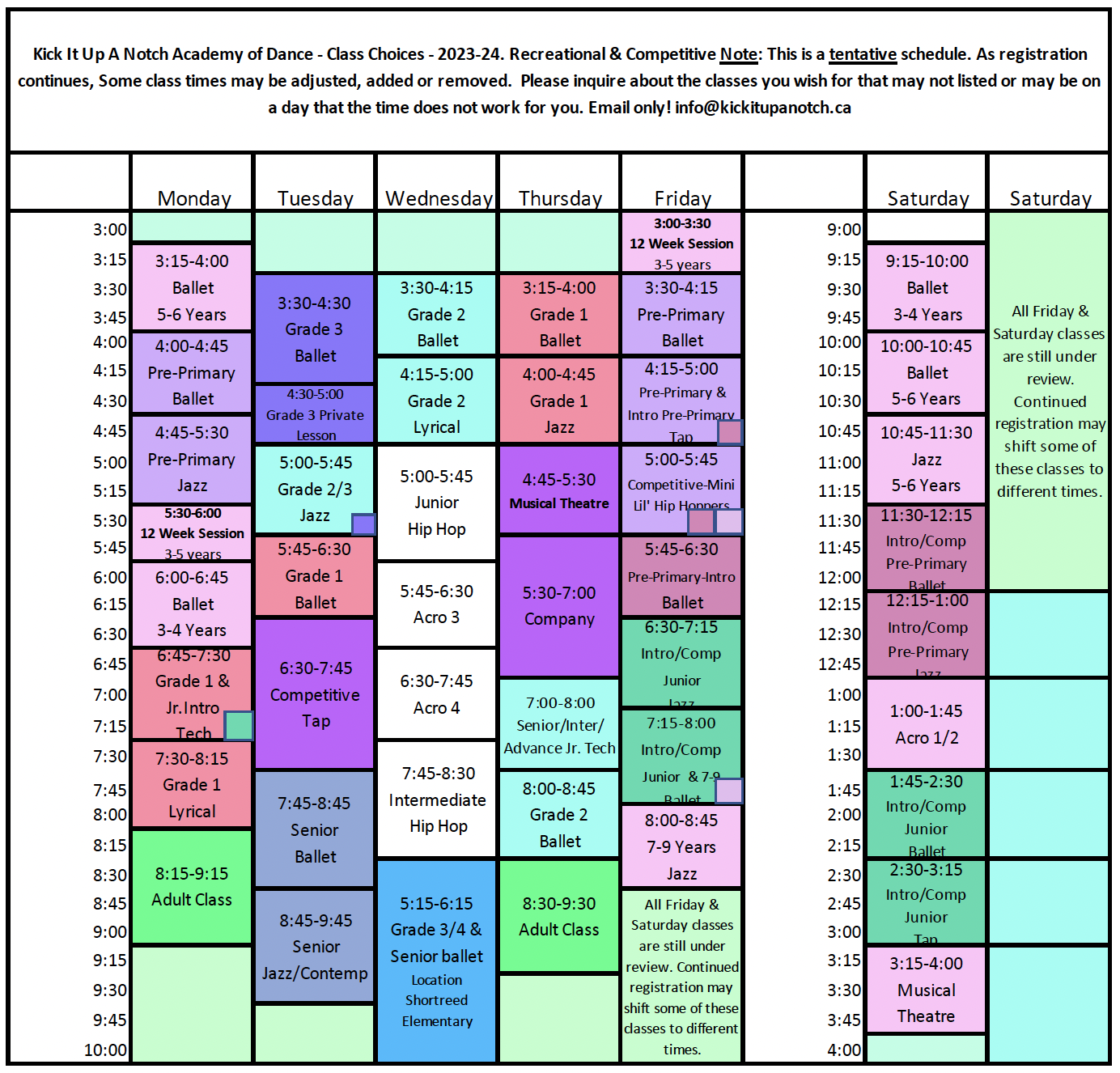 Schedule — Kick It Up A Notch Academy of Dance