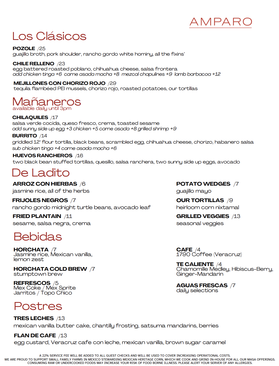 Dinner Menu — Amparo Fondita