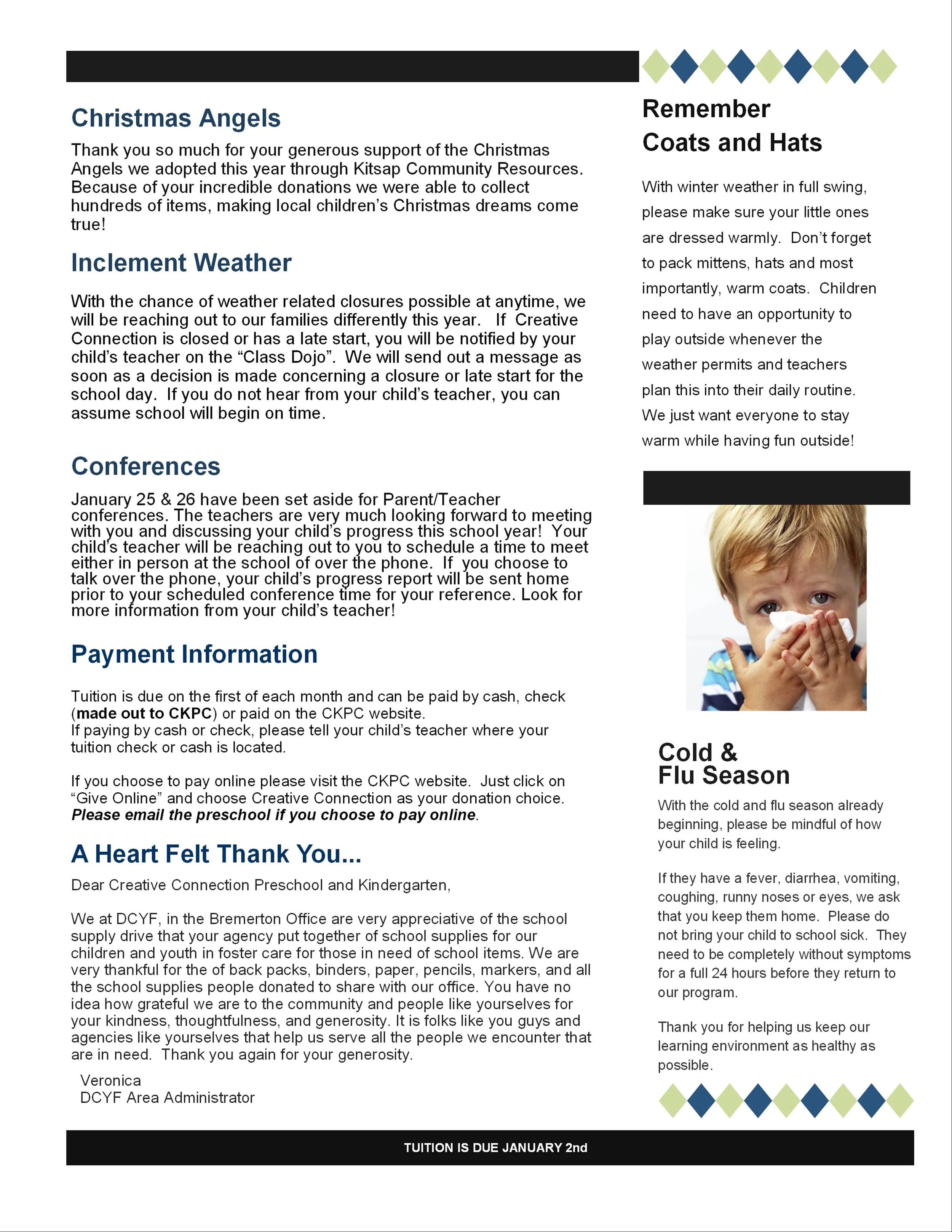 January Newsletter — Creative Connection Preschool & Kindergarten