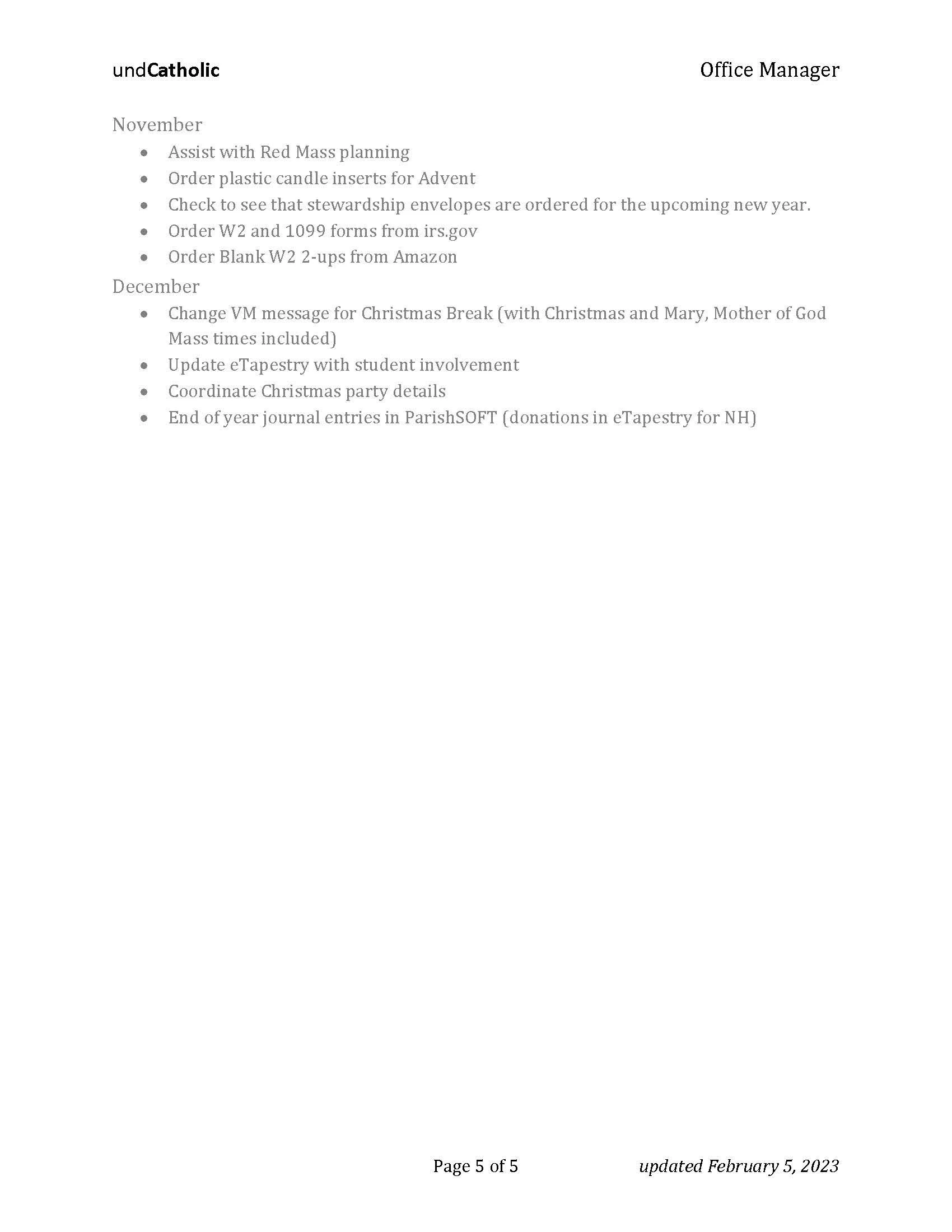 Office Manager — undCatholic Office Manager — undCatholic