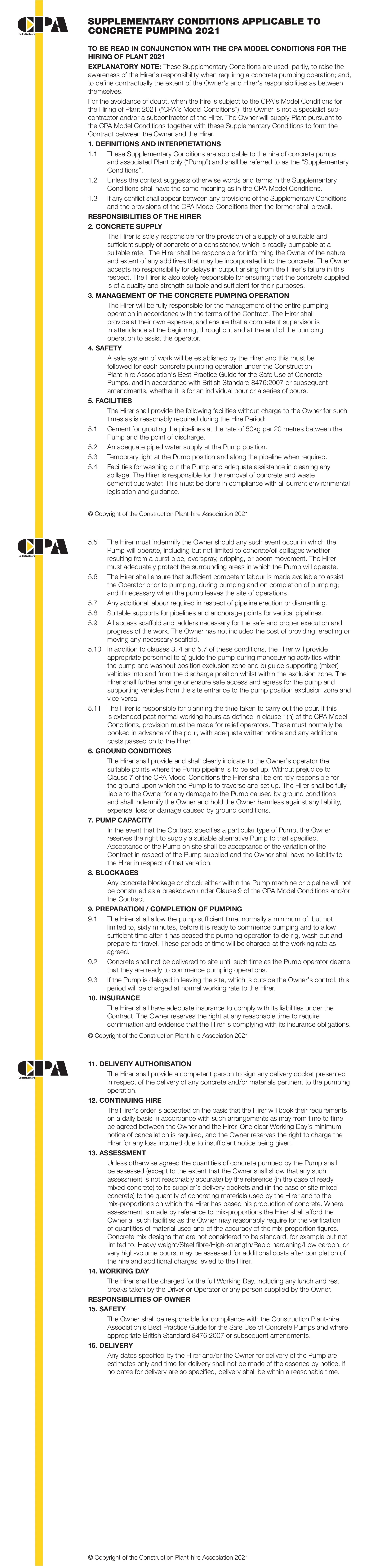 Construction Plant Hire Association: Terms and Conditions