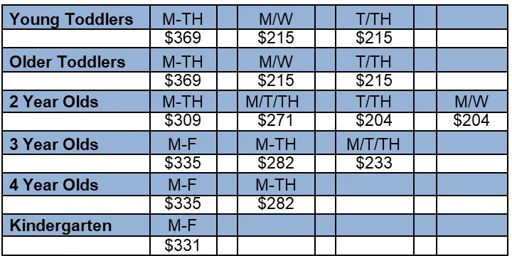 Tuition & Fees — Parkway Preschool & Kindergarten