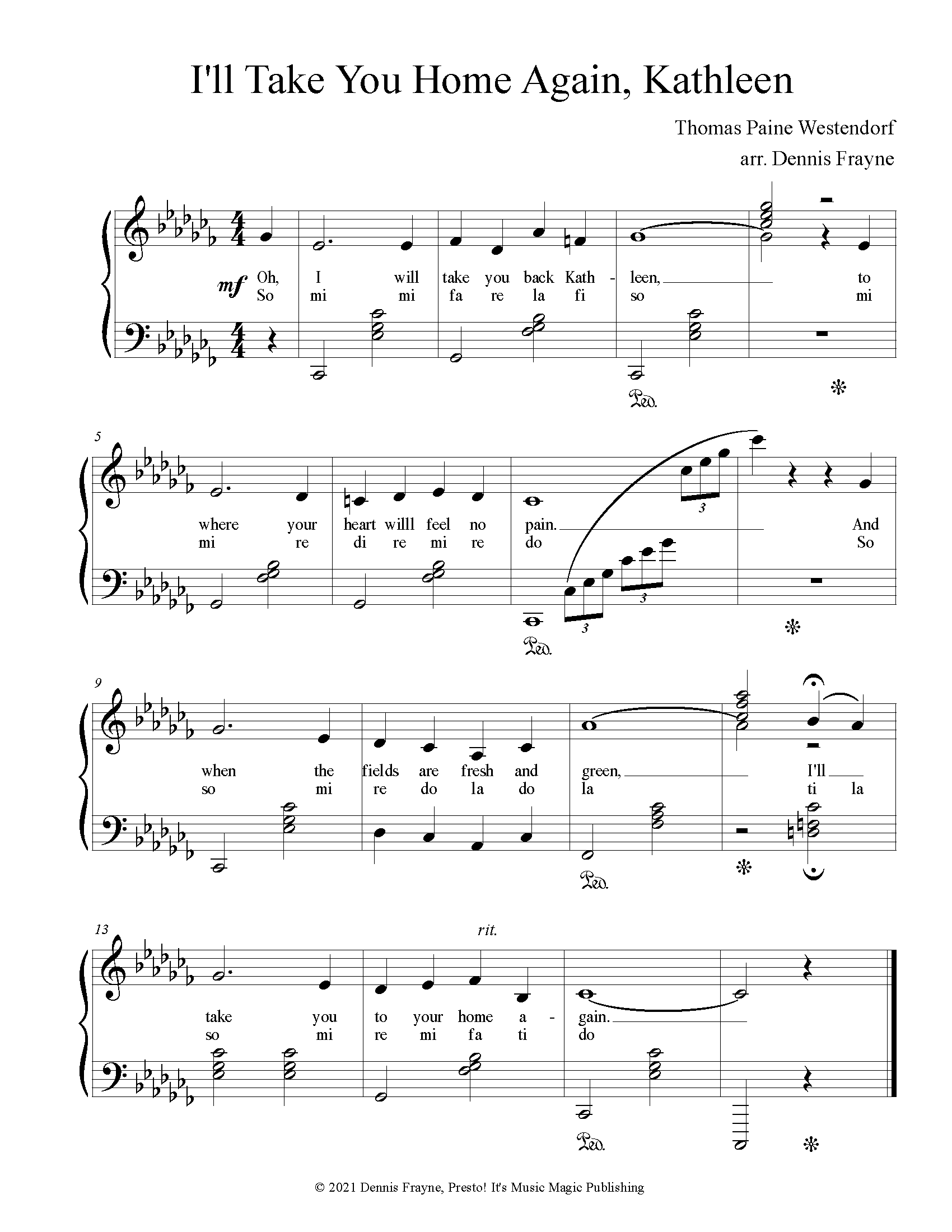 I'll Take You Home Again, Kathleen — Presto! It's Music Magic Publishing
