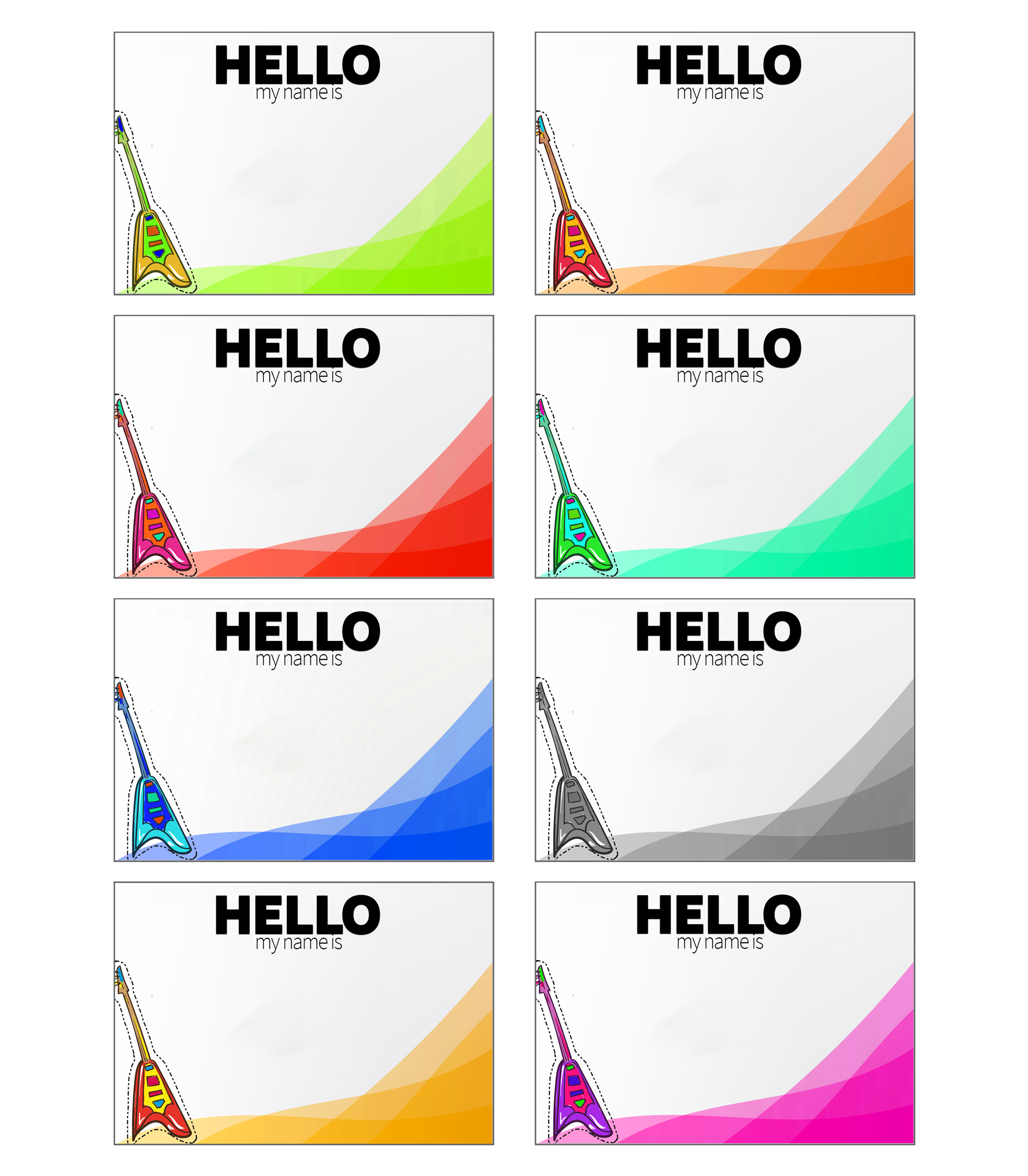 Electric Guitar Colored JBB 2 - Digital Template (PDF), 2-1/3 x 3-3/8 ...