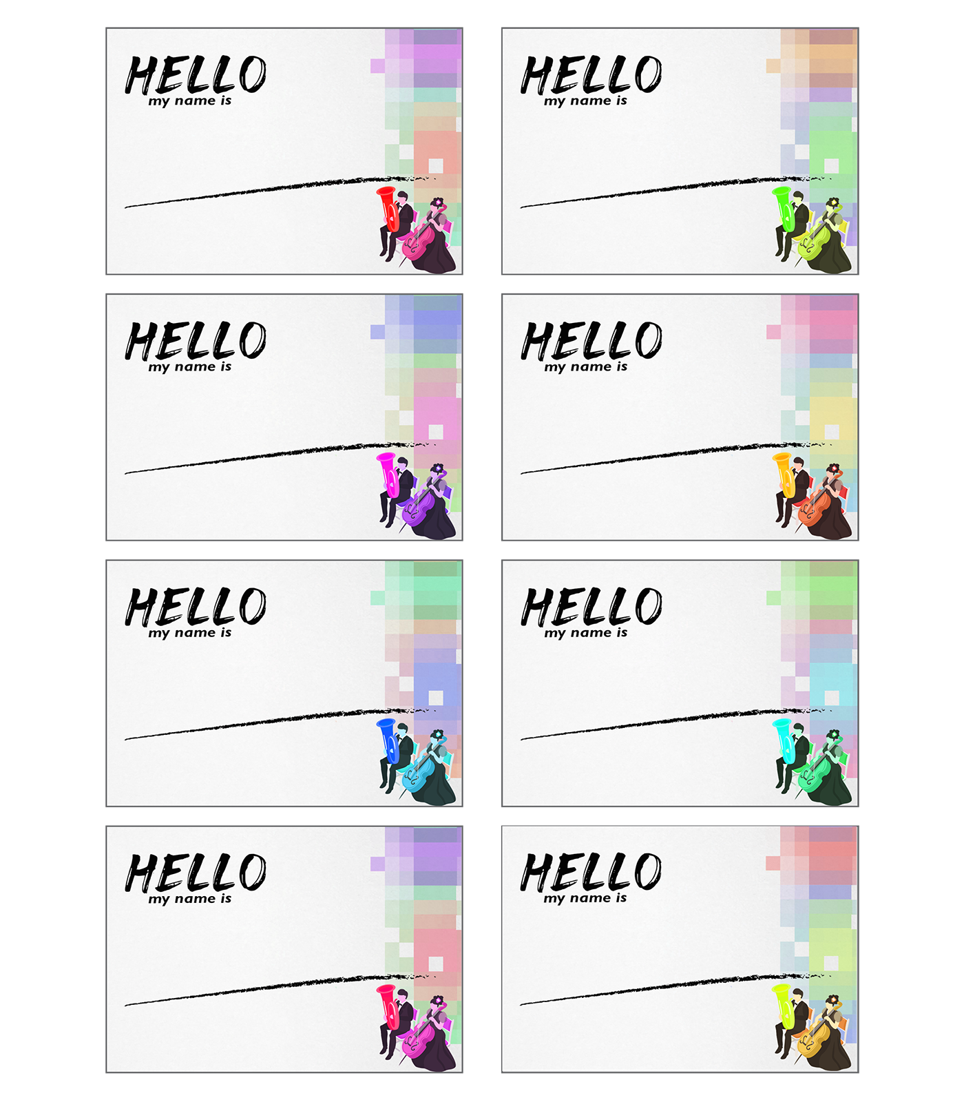 Orchestra Colored JBB 1 - 40 Name Tags (5 Sheets of 8), 2-1/3 x 3-3/8 ...