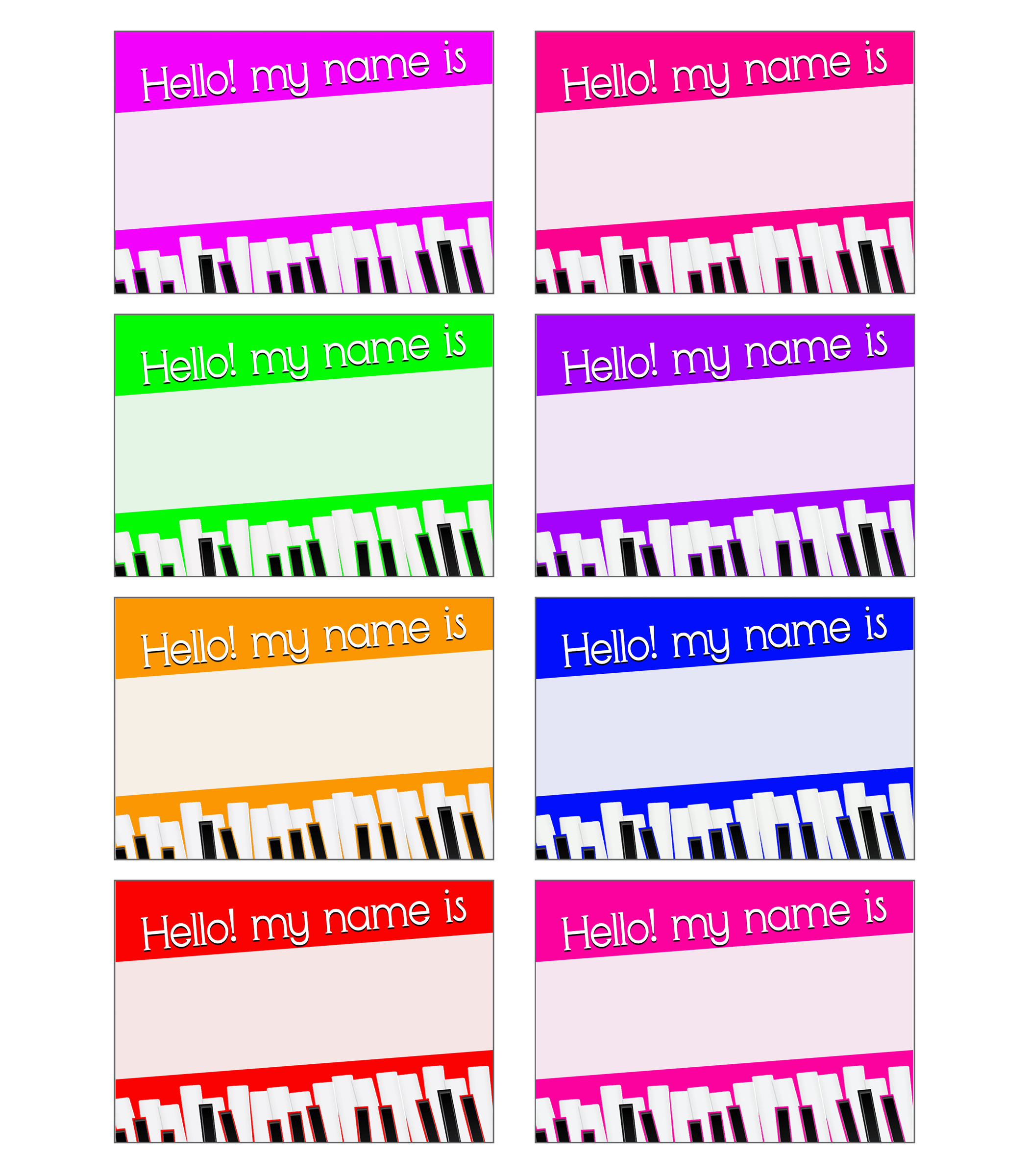 Piano Keys Colored JBB 1 - Digital Template (PDF), 2-1/3 x 3-3/8 inch ...