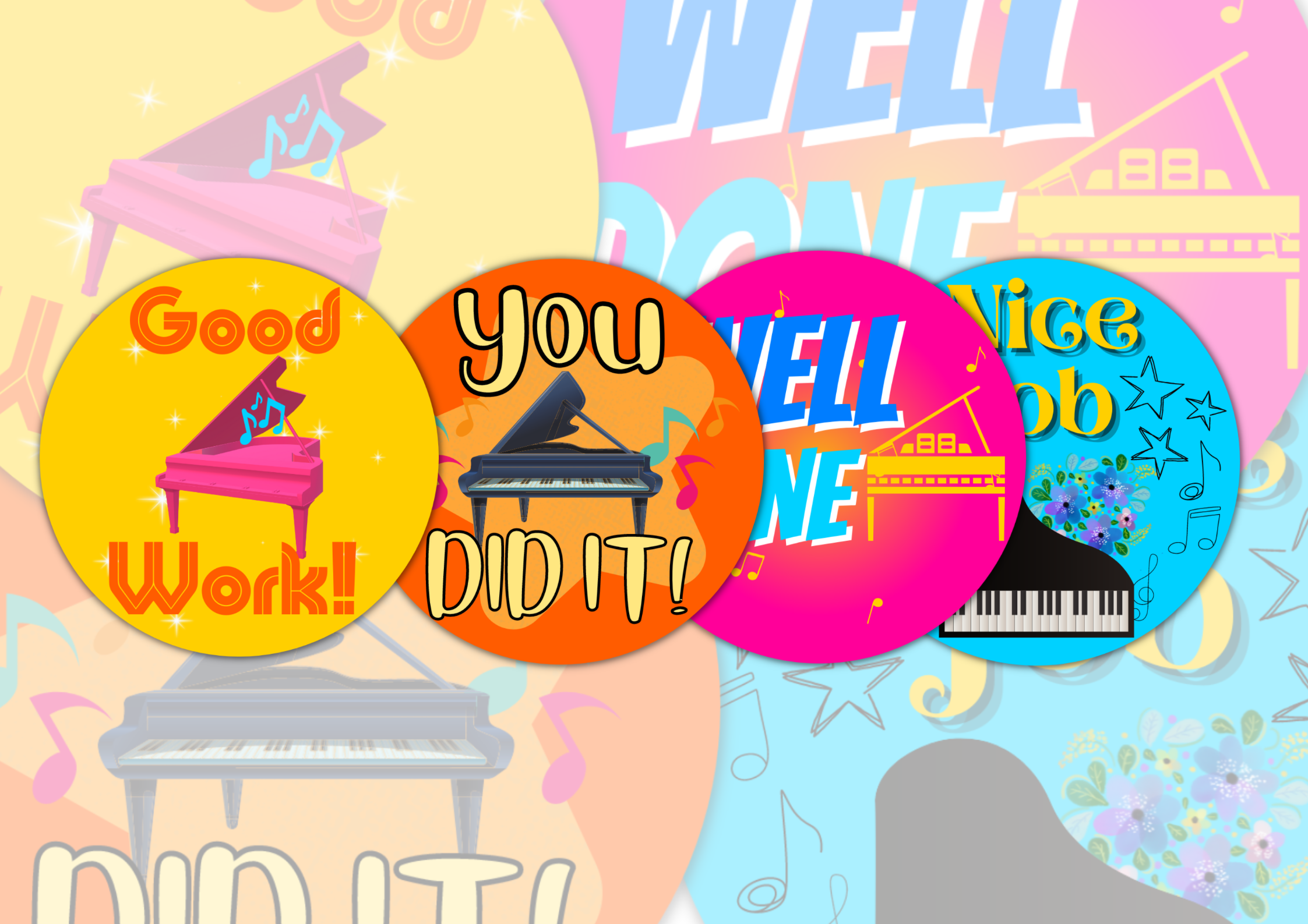 Grand Piano JEM 1 - 100 Stickers (5 Sheets of 20), 1.5 inch Round ...