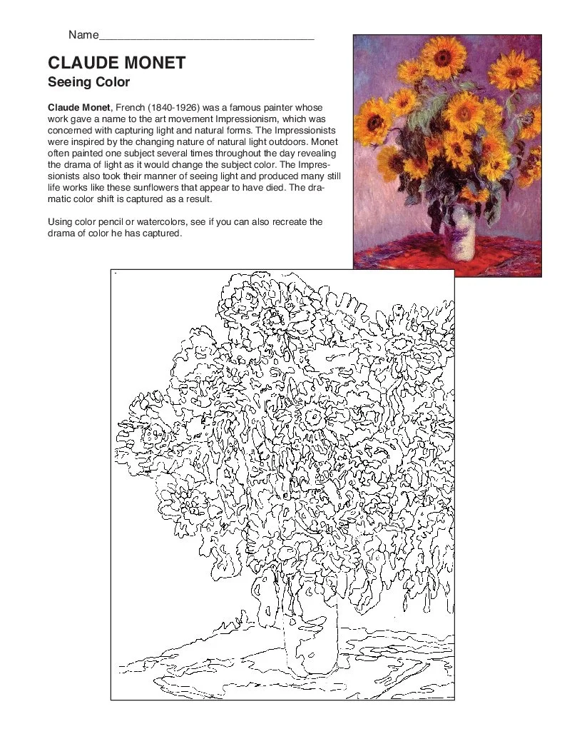 Meet the Master Series -Claude Monet- Sunflowers — PartnerLessons.org