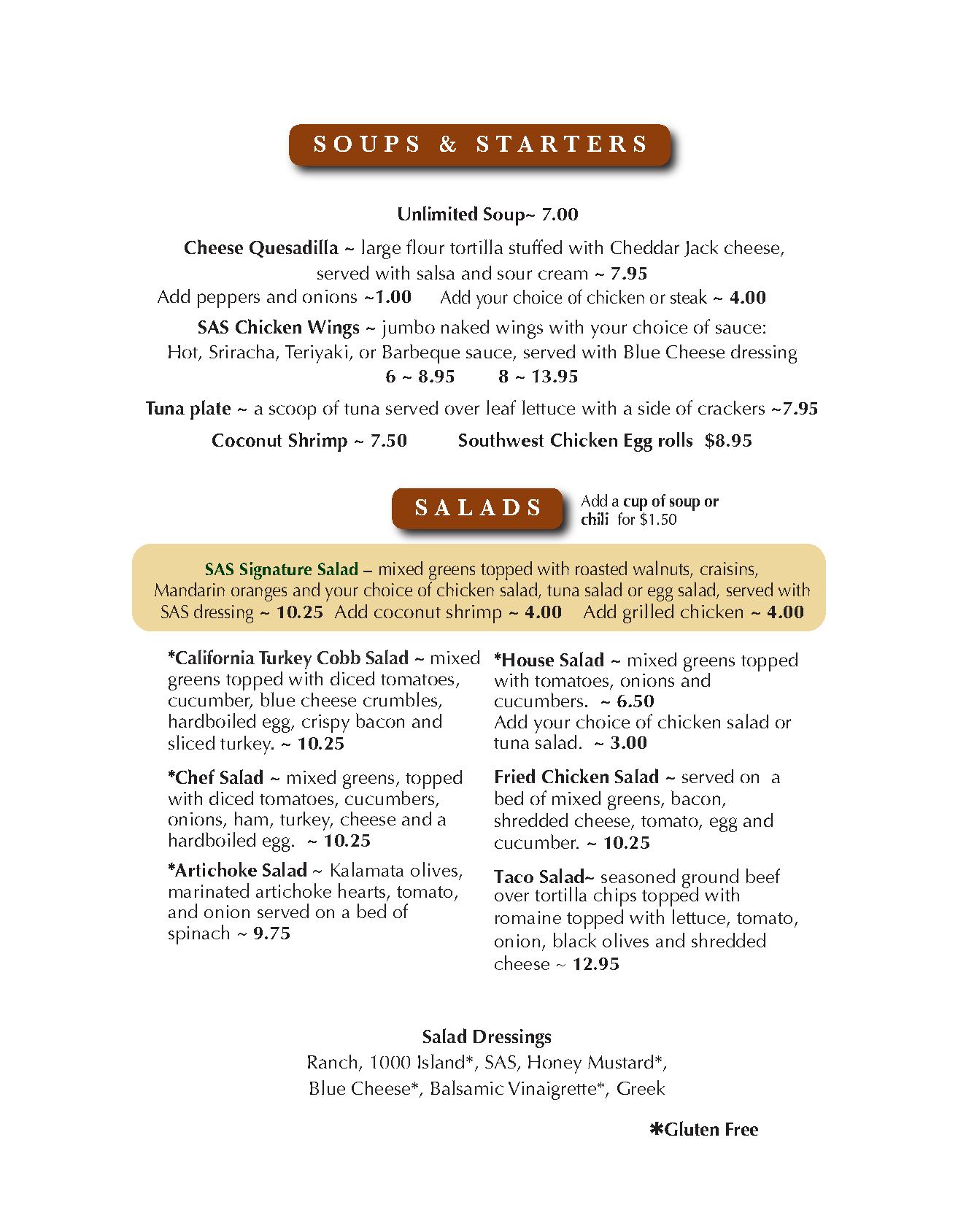 Dining Room Menu