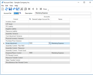 Accounts Sets in MISys Manufacturing Software. — Central Nervous Systems