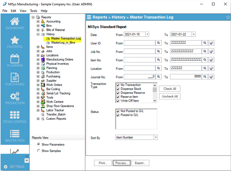 MISys Manufacturing – Where to find Transaction Data. — Central Nervous ...