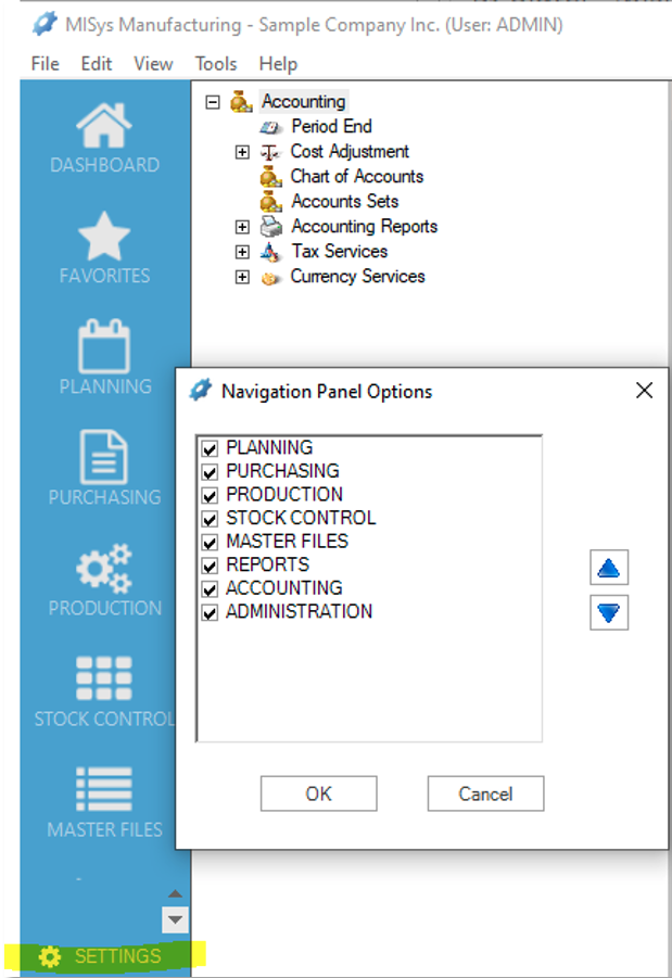 MISys Manufacturing – Configure Your Main Menu. — Central Nervous Systems