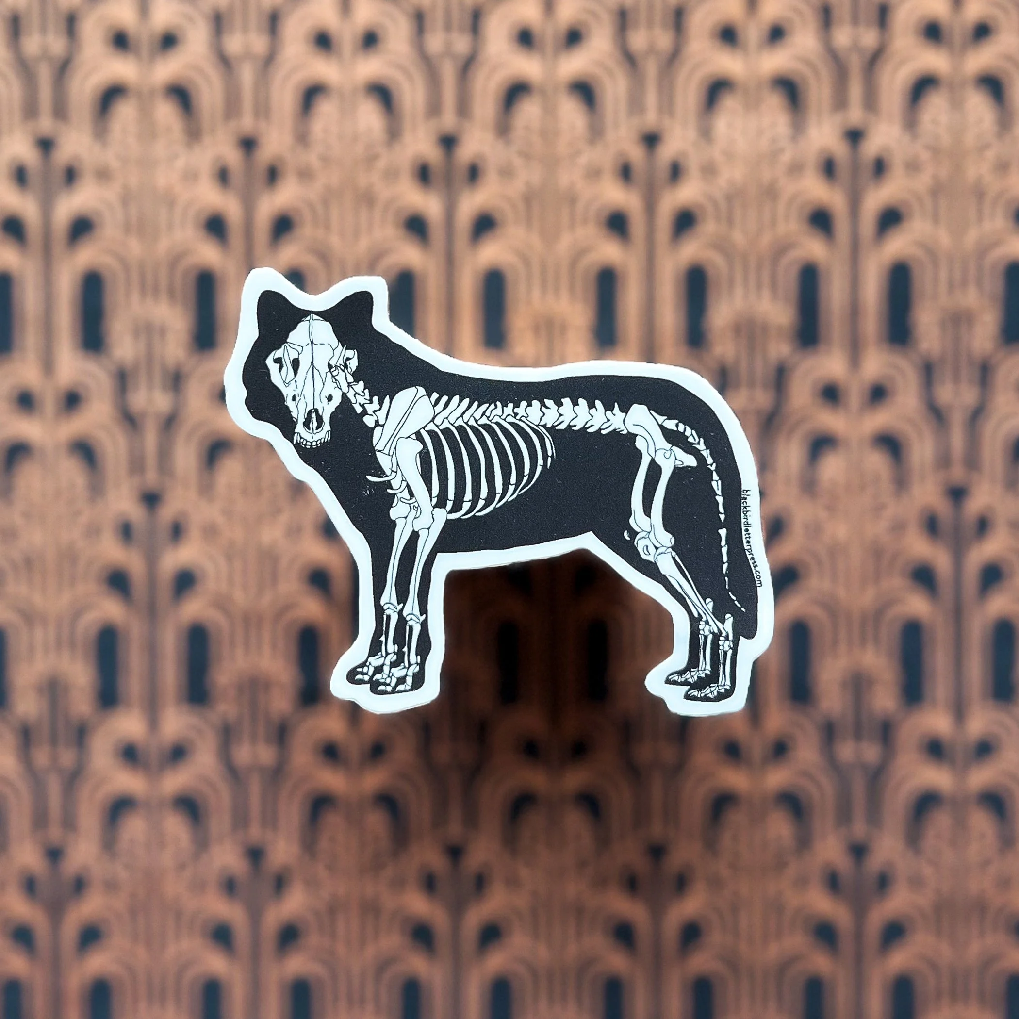 wolf skeleton sticker — Blackbird Letterpress Wholesale