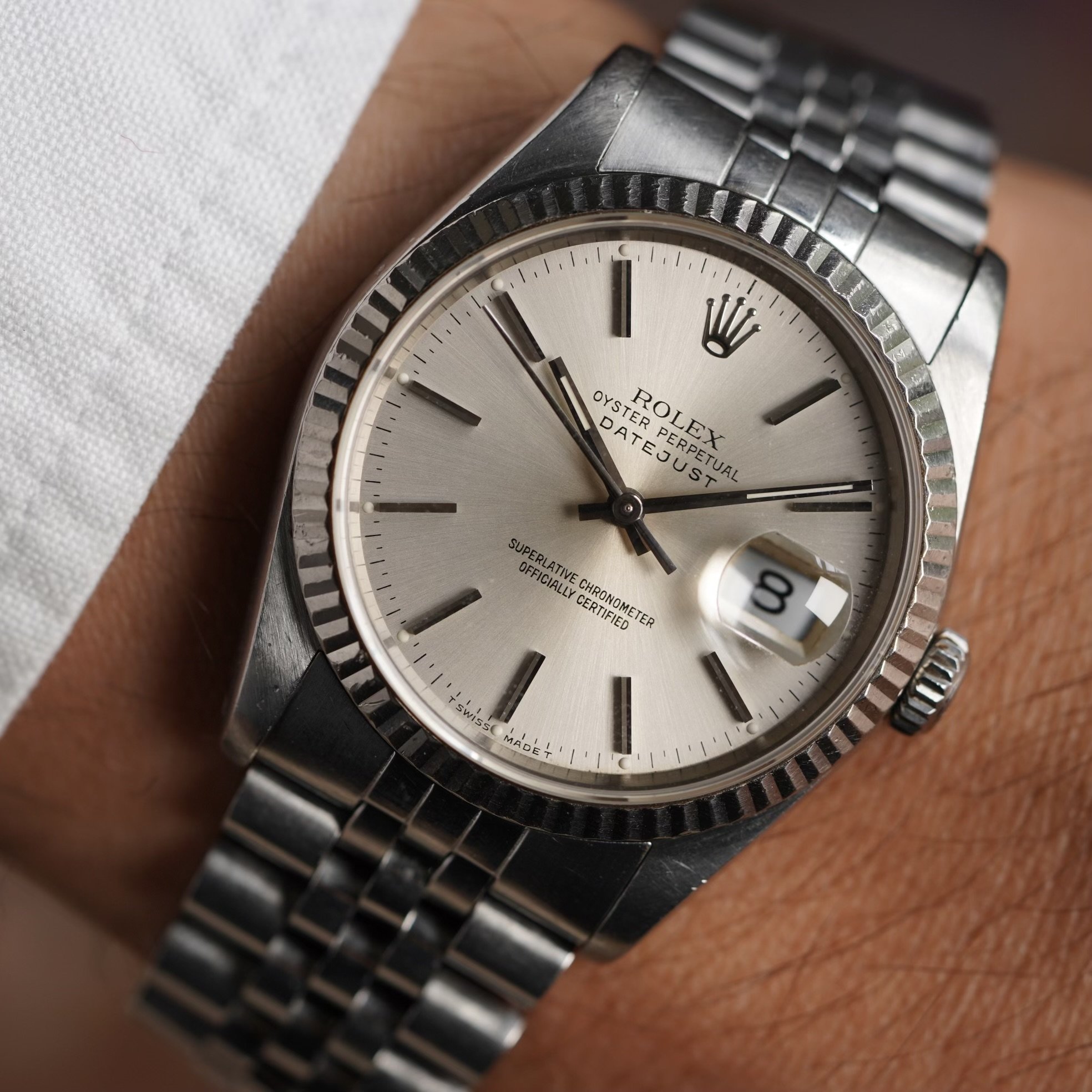 Rolex Silver Dial Datejust Reference 16234 Unpolished — Wind Vintage Rolex Silver Dial Datejust Reference 16234 Unpolished — Wind Vintage
