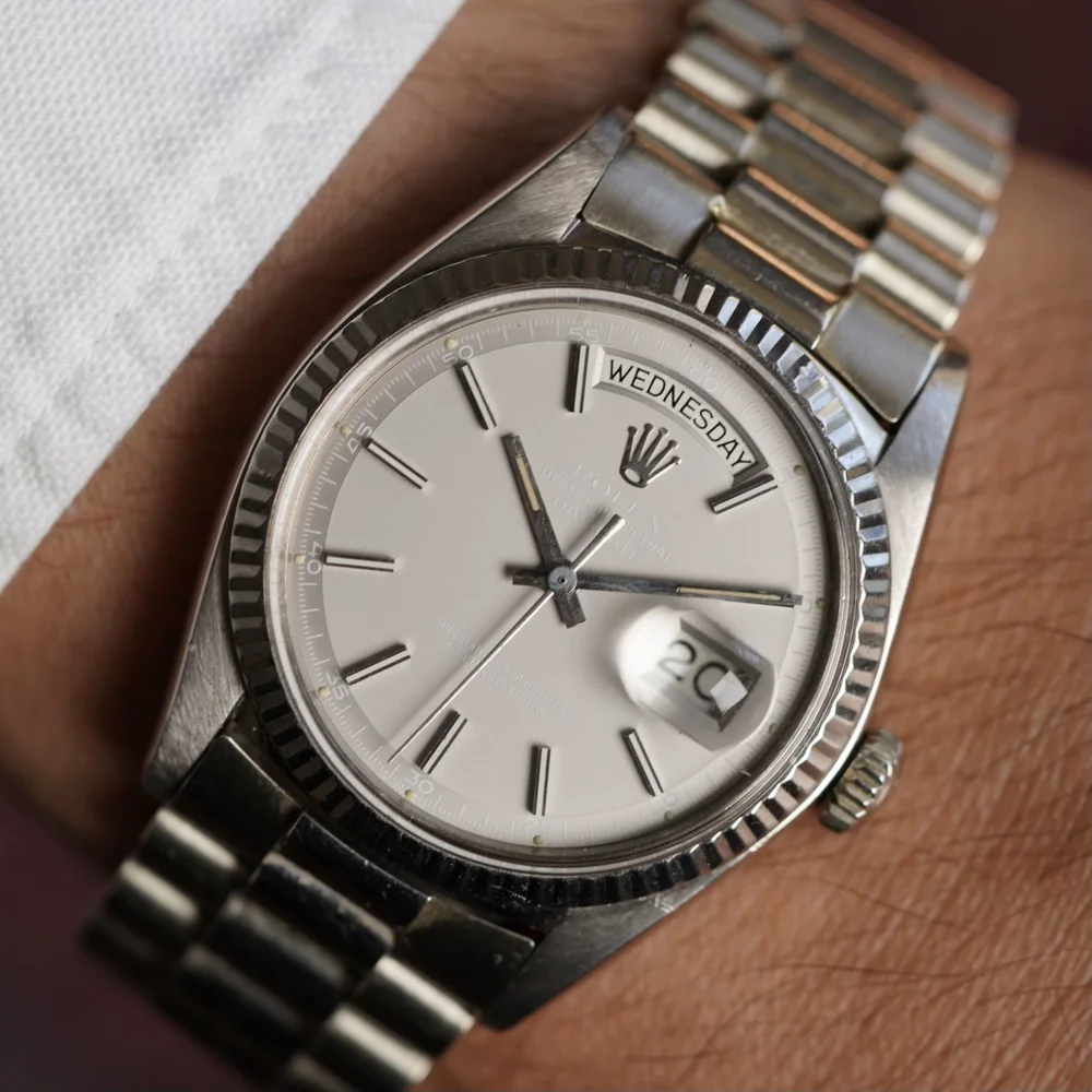 Rolex Ghost Dial Day-Date Reference 1803 in White Gold Full Set — Wind Vintage