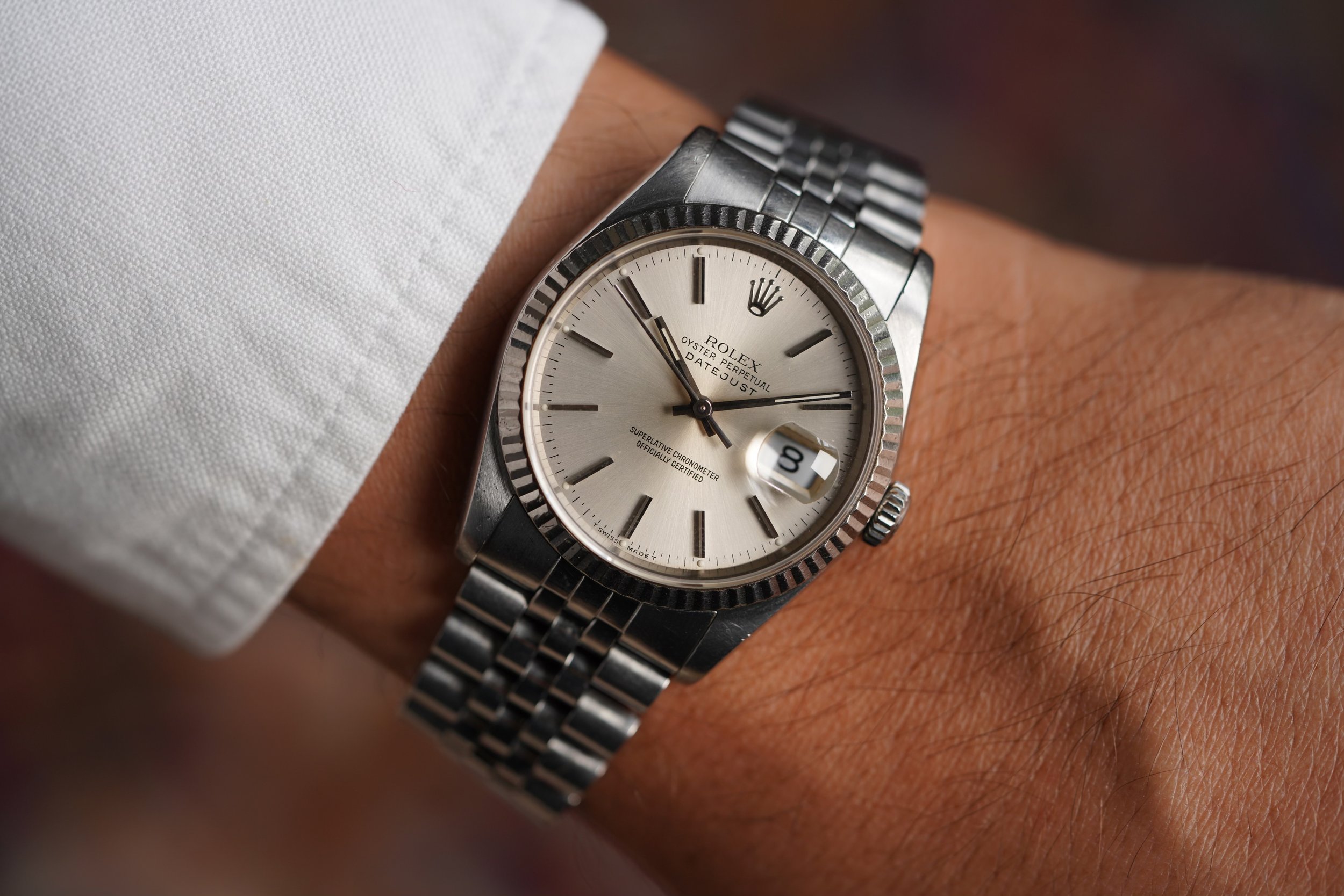 Rolex Silver Dial Datejust Reference 16234 Unpolished — Wind Vintage Rolex Silver Dial Datejust Reference 16234 Unpolished — Wind Vintage