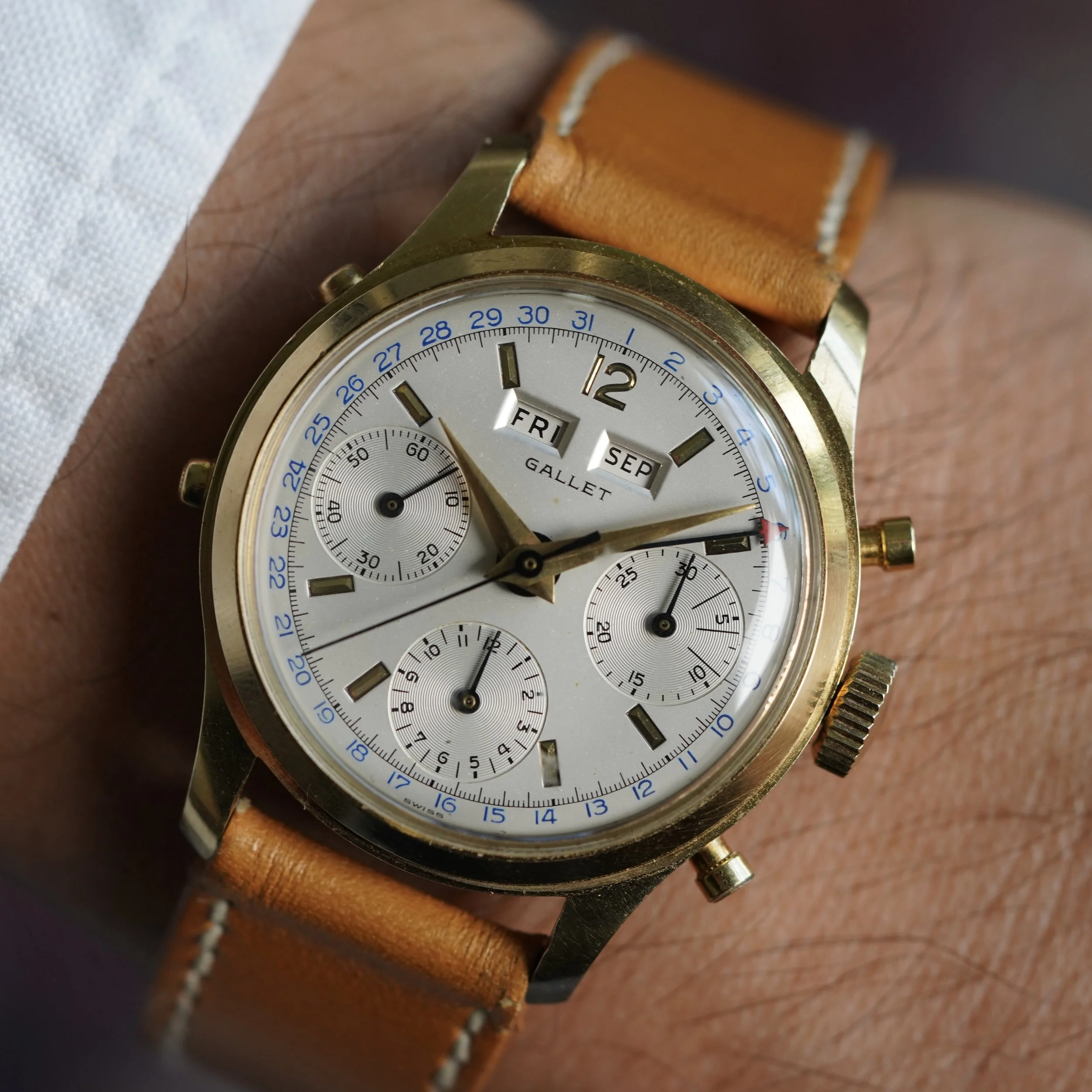 Gallet MultiChron Calendar Chronograph Valjoux 72C in 14K Yellow Gold ...