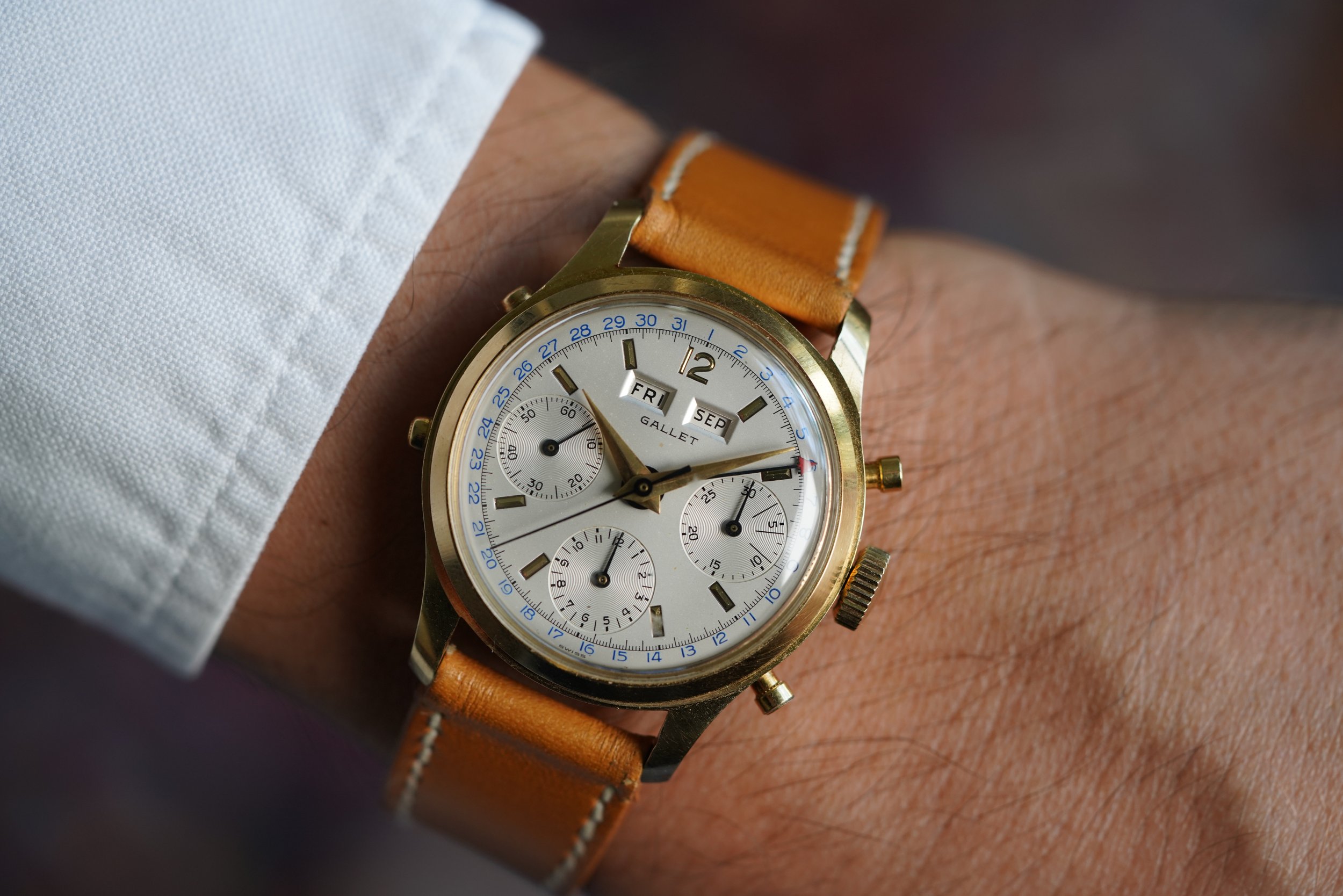 Gallet MultiChron Calendar Chronograph Valjoux 72C in 14K Yellow Gold ...