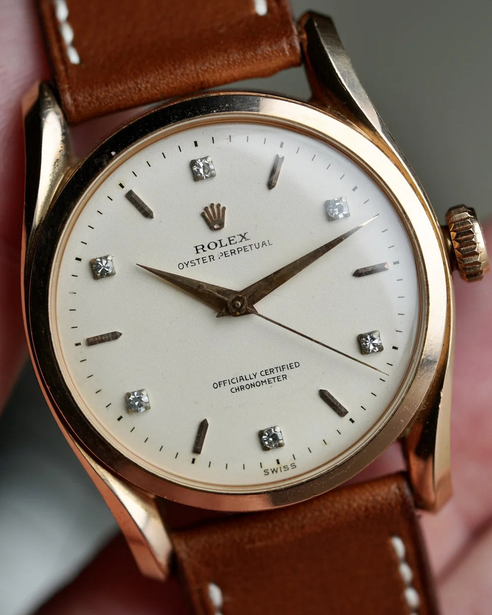 Rolex Bombé Oyster Perpetual Diamond Dial Reference 6090 in 18k Gold ...