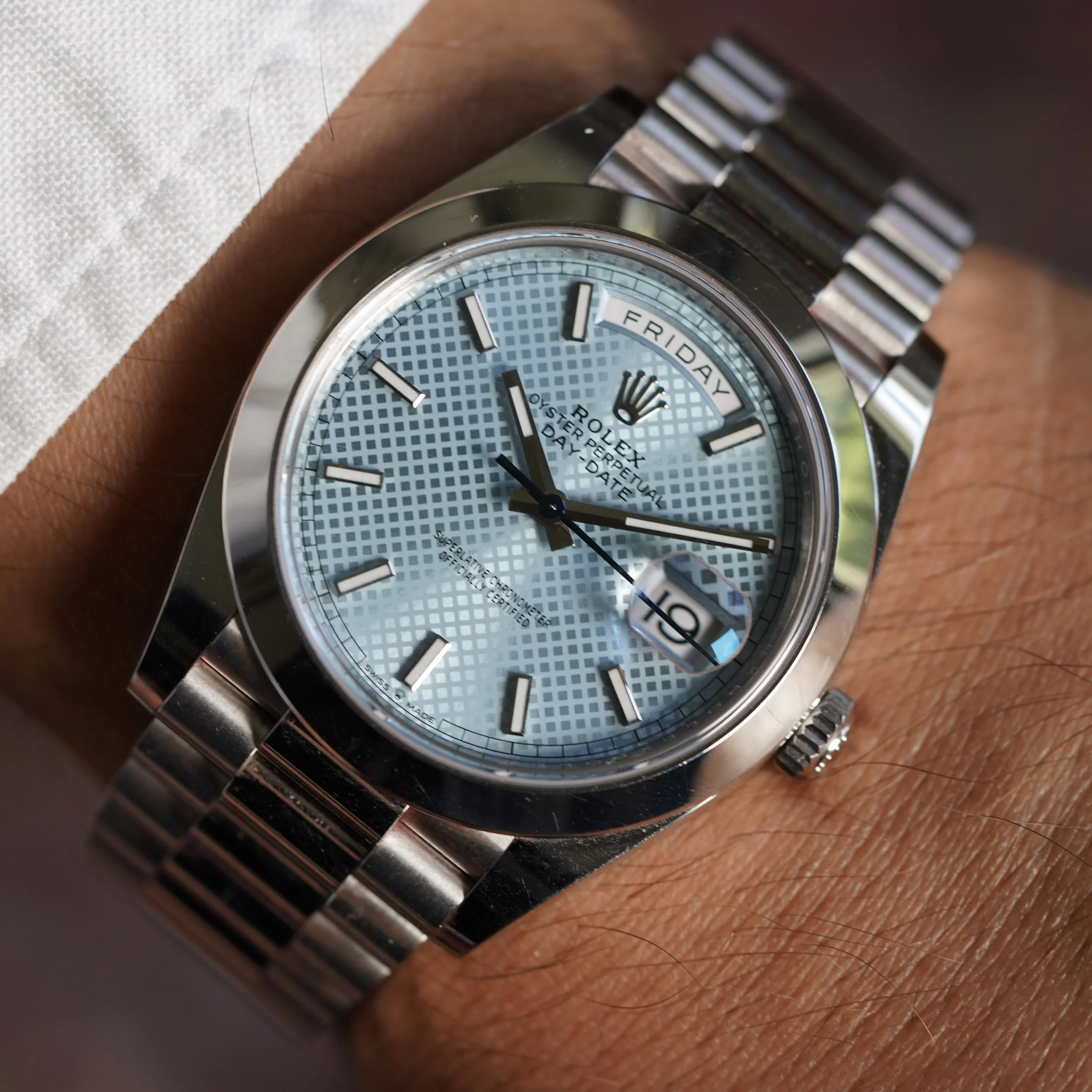 Rolex Ice Blue 40mm Platinum Day-Date 228206 Full Set Unpolished — Wind ...