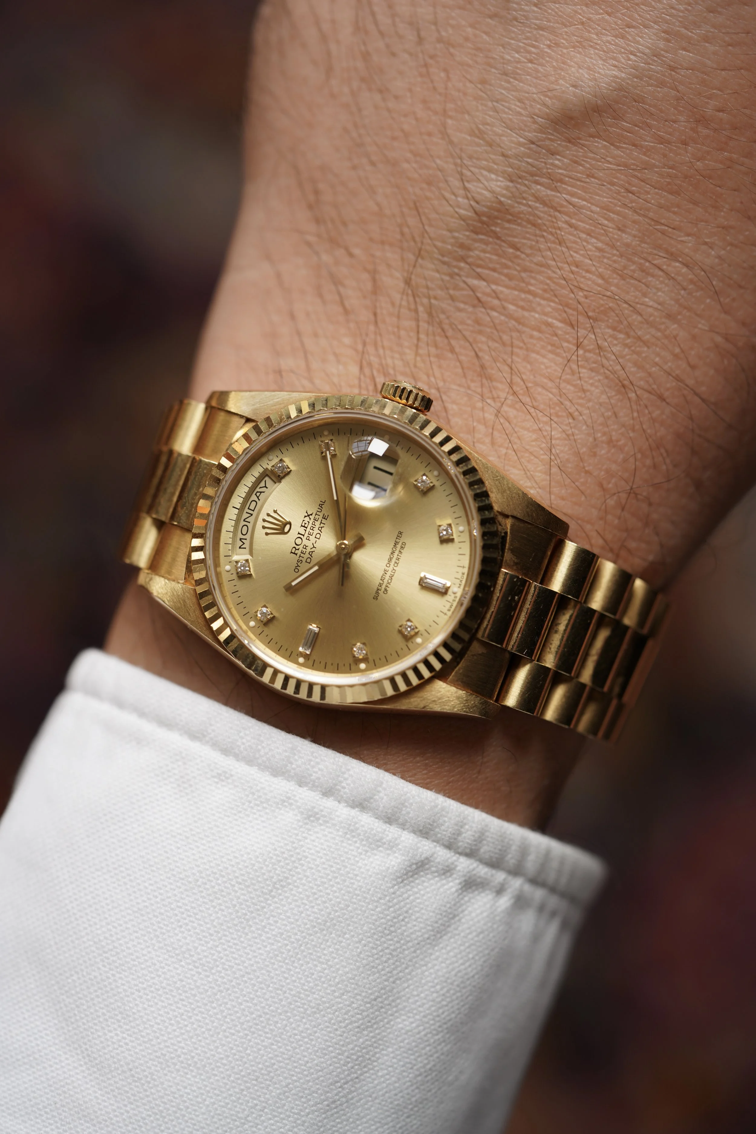 Rolex Day-Date Diamond/Baguette Dial Reference 18238 in 18K Yellow Gold Unpolished Full Set ...