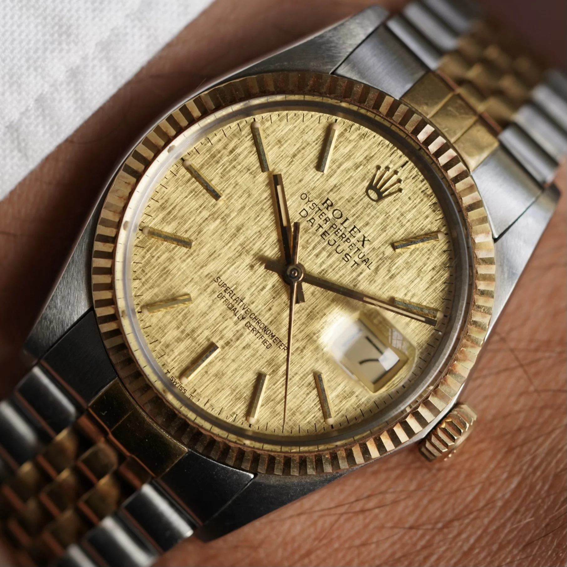 Rolex Two-Tone Datejust Linen Dial Reference 16013 Unpolished — Wind ...