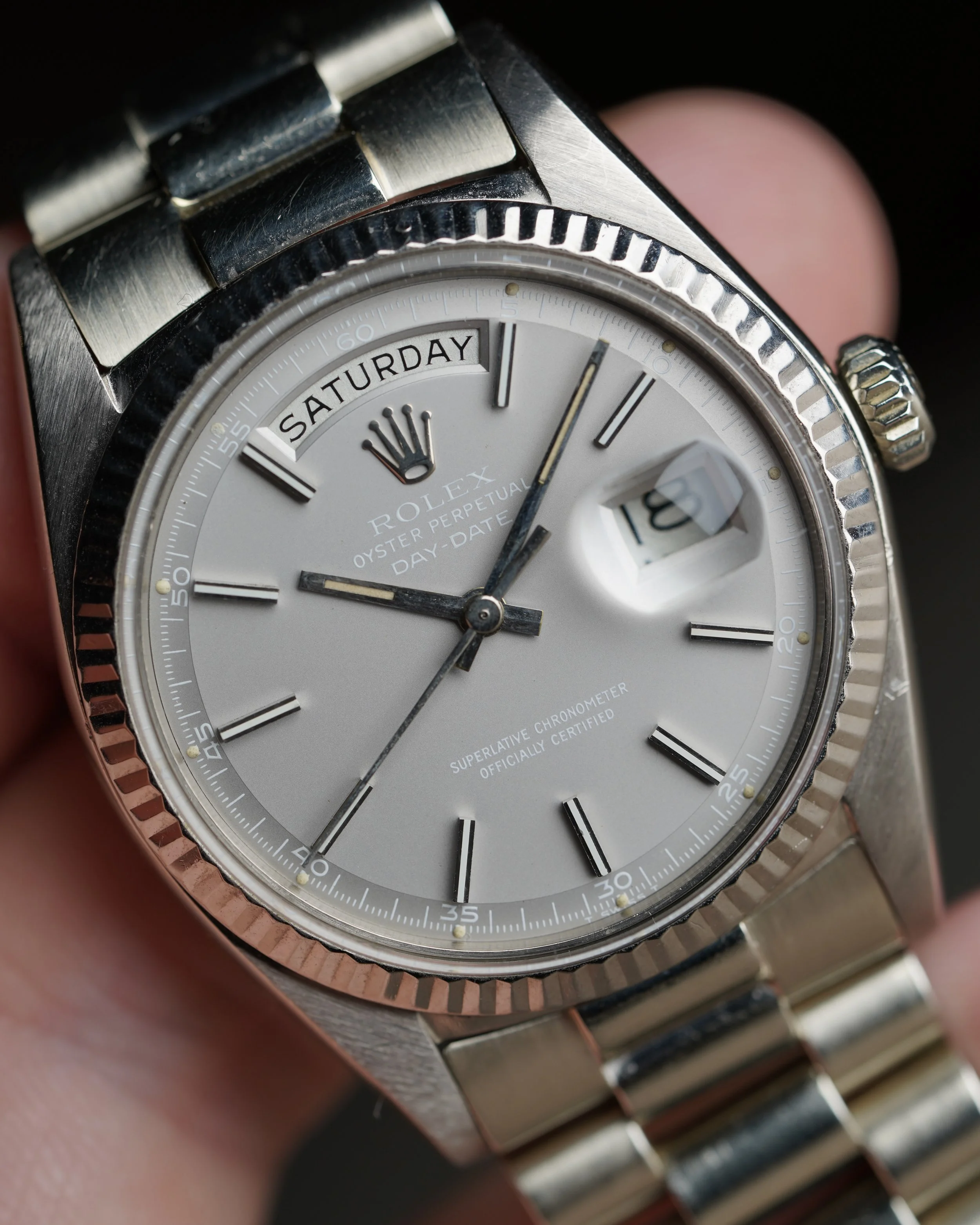 Rolex Ghost Dial Day-Date Reference 1803 in White Gold Full Set — Wind Vintage