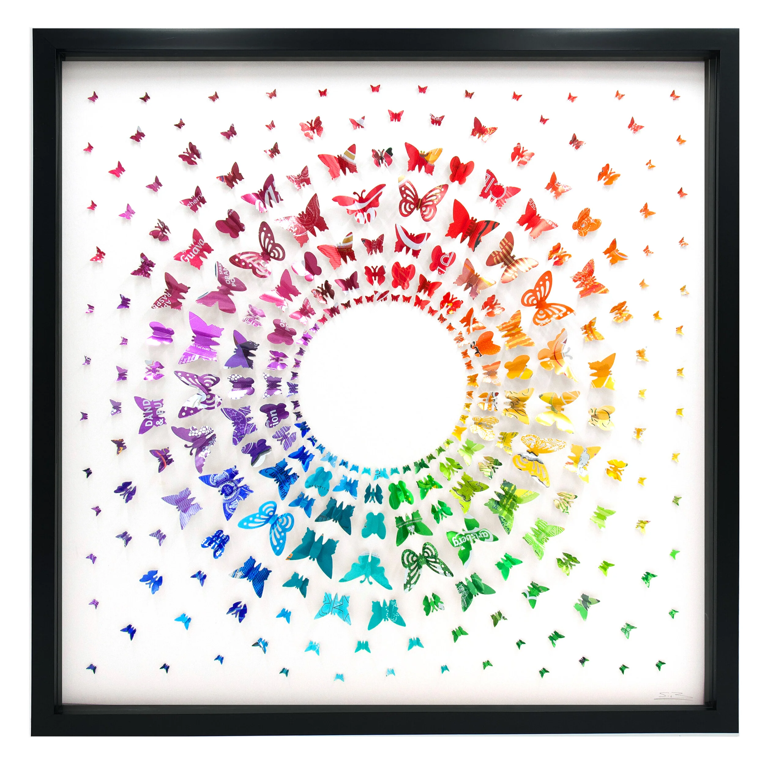 Rainbow Butterfly Circle Upcycled Can Framed Artwork — Sarah Turner Eco ...