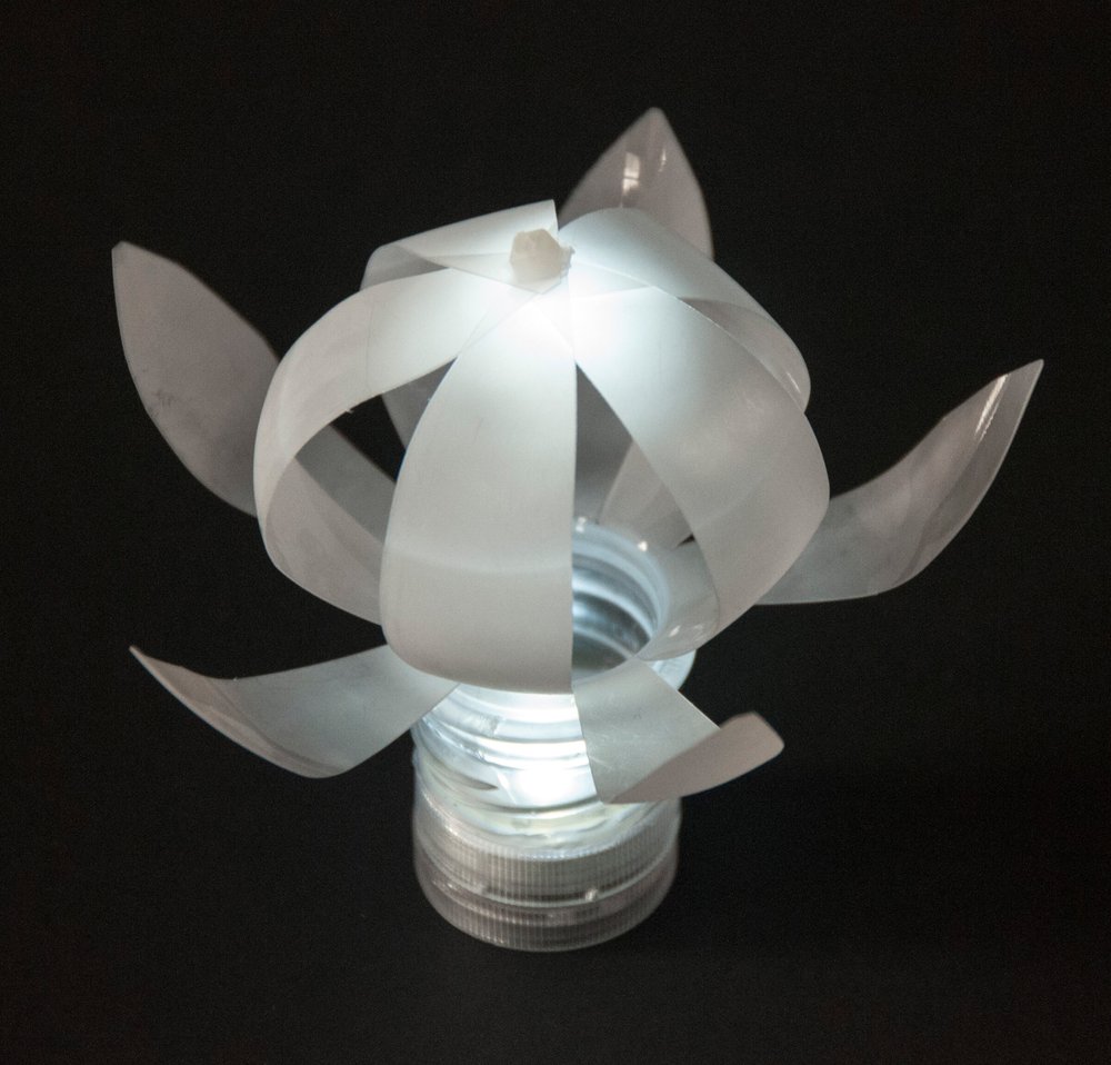 LED upcycled plastic bottle flower — Sarah Turner Eco Art & Design