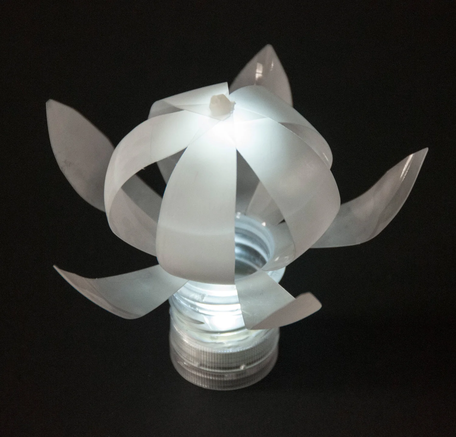 LED upcycled plastic bottle flower — Sarah Turner Eco Art & Design