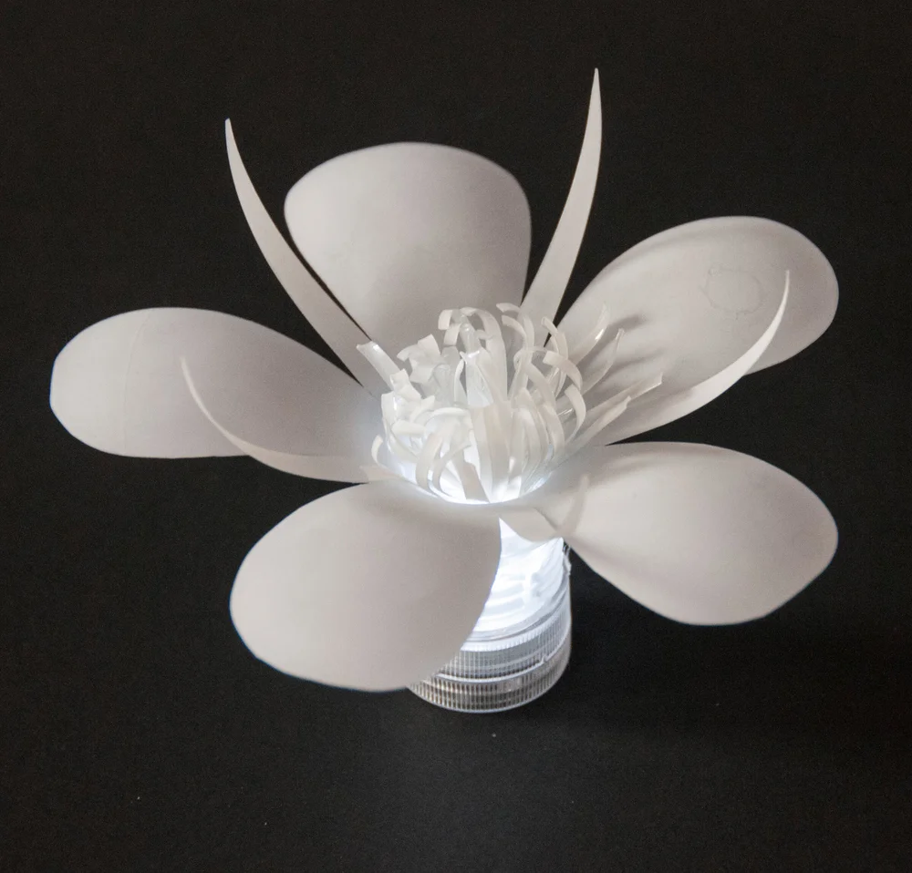 LED upcycled plastic bottle flower — Sarah Turner Eco Art & Design