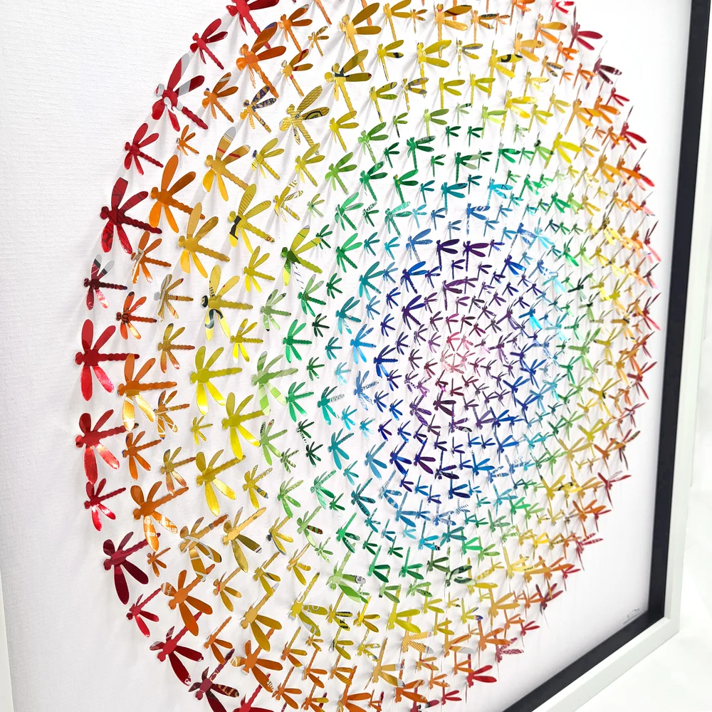 Rainbow Dragonflies Circle, Upcycled Handmade Artwork — Sarah Turner ...