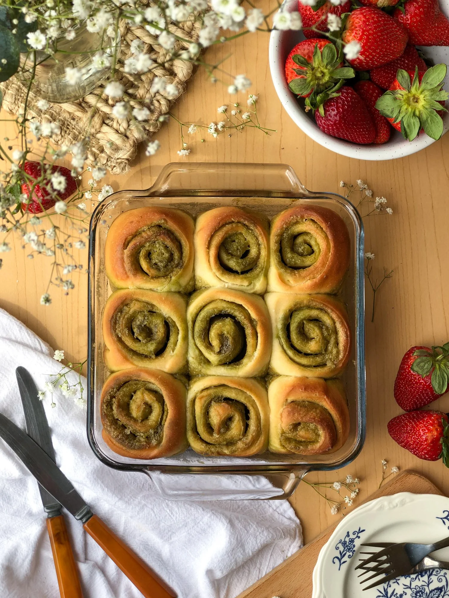 Matcha Rolls with Strawberry Cream Cheese Frosting — Sustained Kitchen