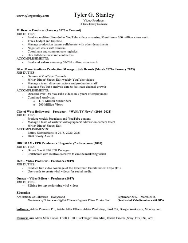 Resume — Tyler G. Stanley