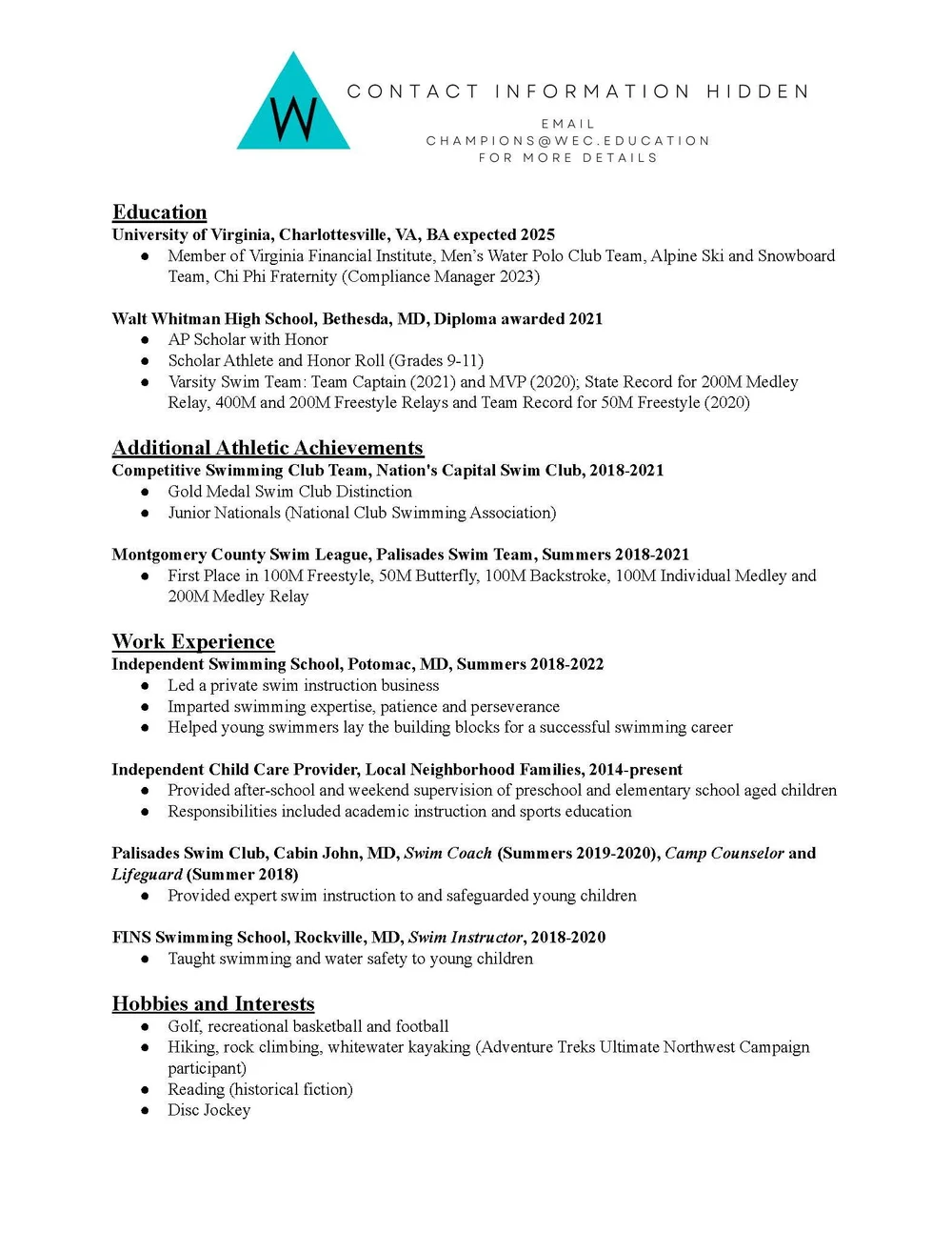 Champion Program - Resumes — Weinstein Educational Consulting
